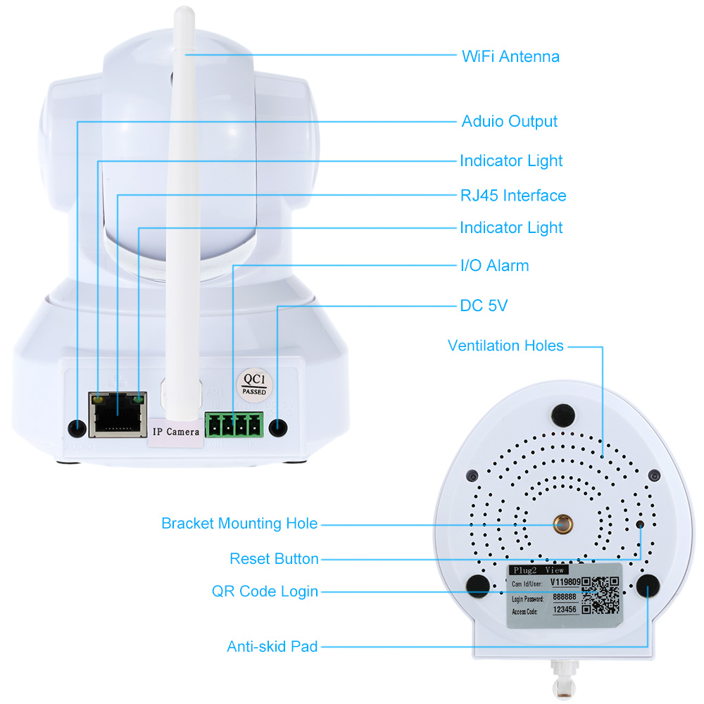 KKmoon® 1.0MP Camera PnP P2P Pan Tilt IR WiFi Wireless Network IP Webcam