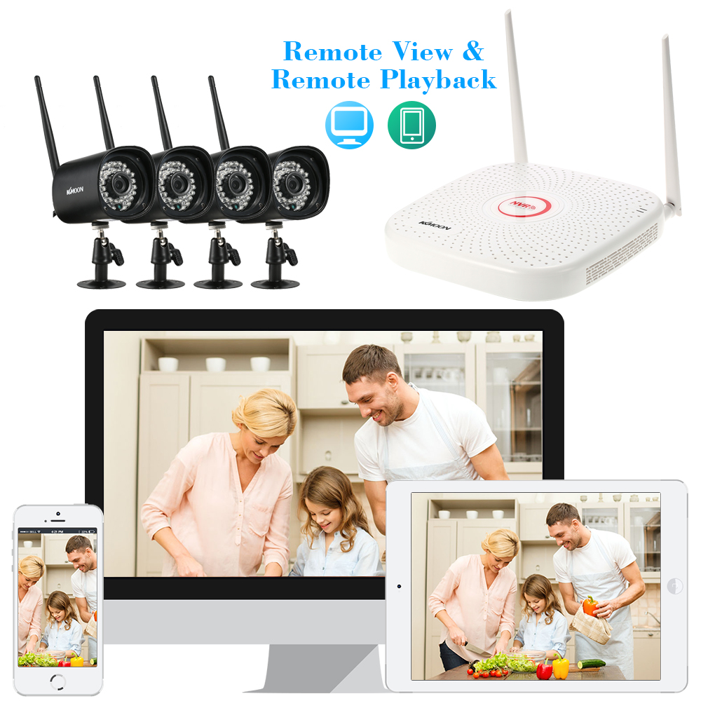 KKmoon 4 Channel Wireless WiFi NVR Network Video Recorder + 4pcs HD ...
