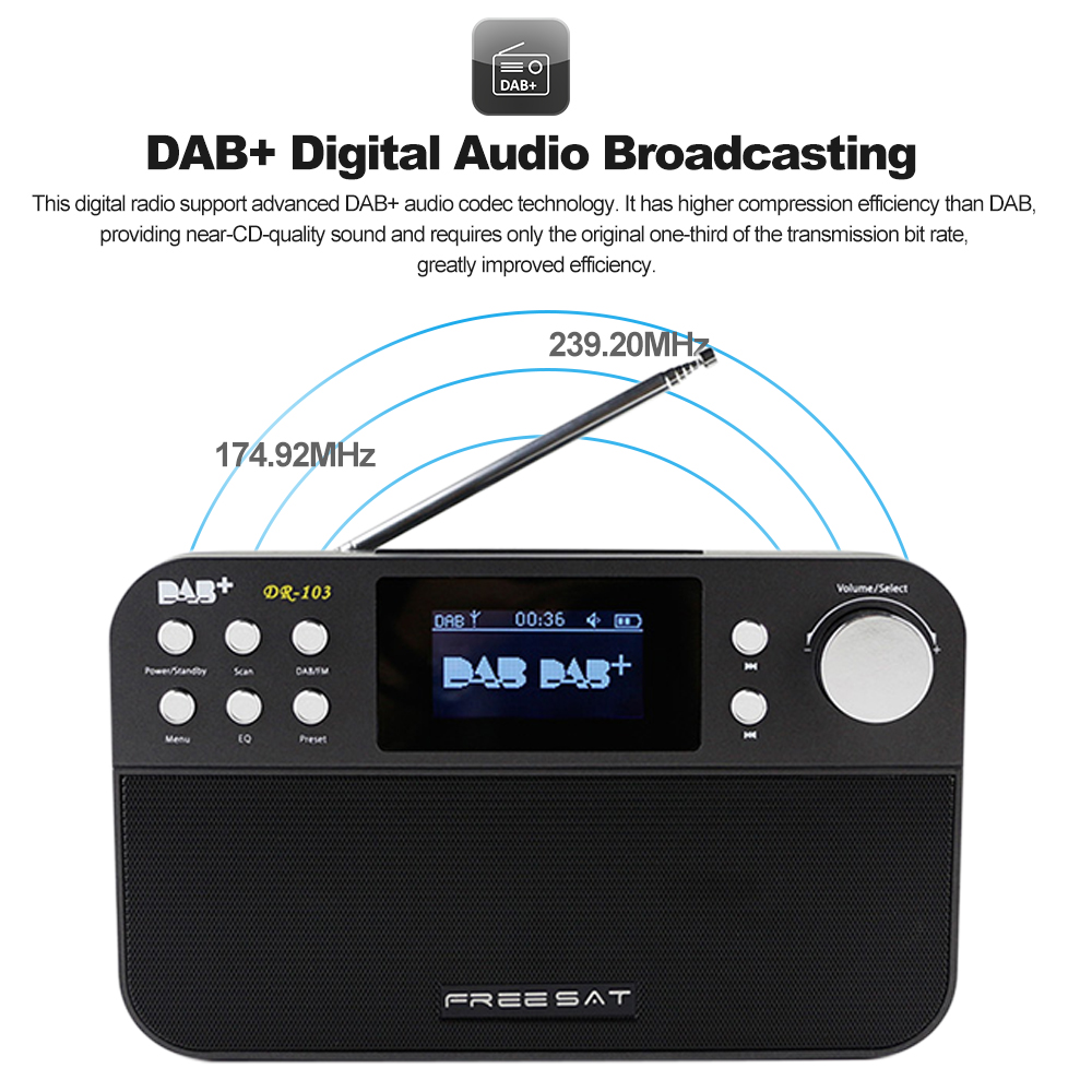 Docooler FREESAT DR-103 Portable Digital DAB+ DAB FM Radio DAB RDS ...