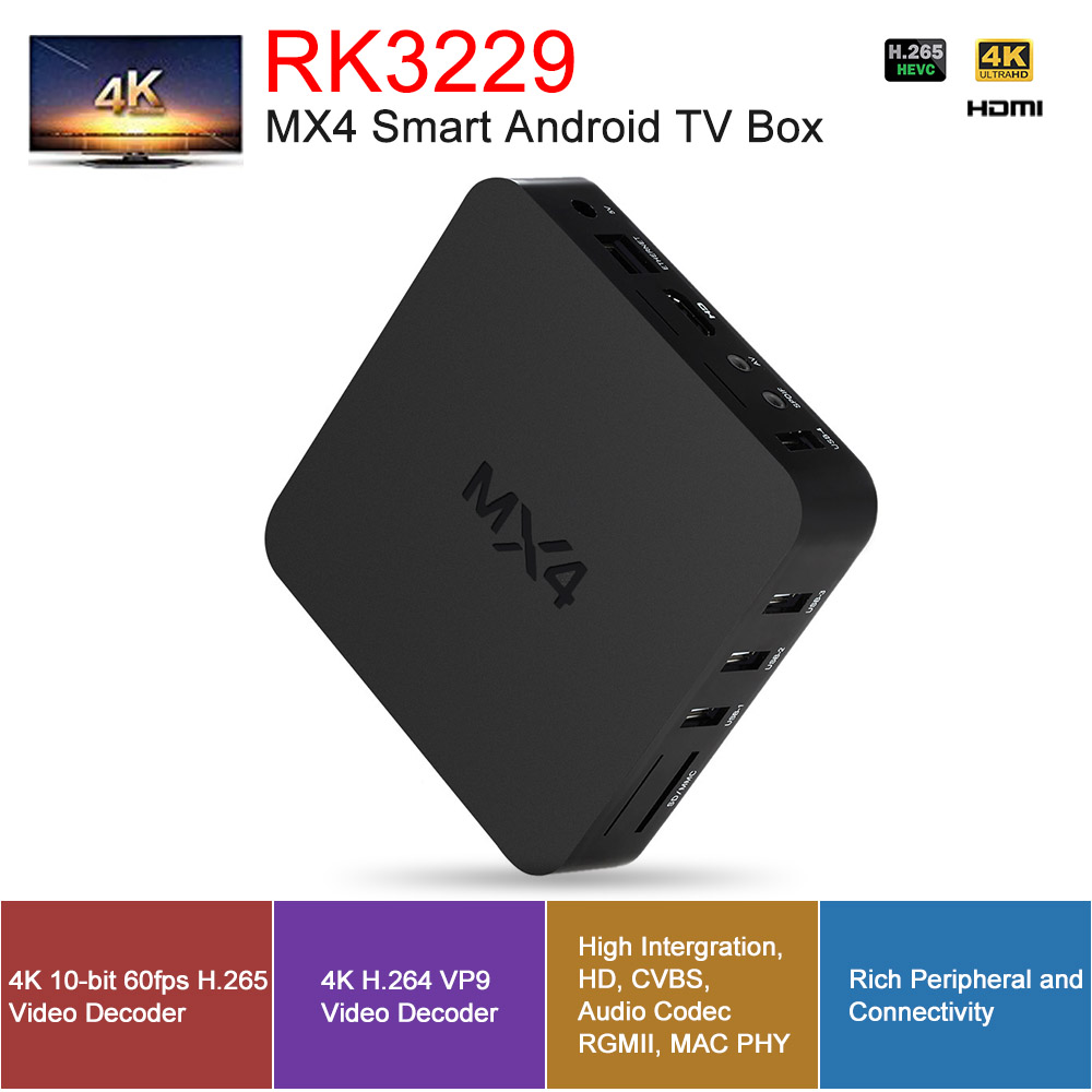 MX4 Smart Android 5.1 TV Box RK3229 Quad-core 1G / 8G XBMC DLNA UHD 4K ...