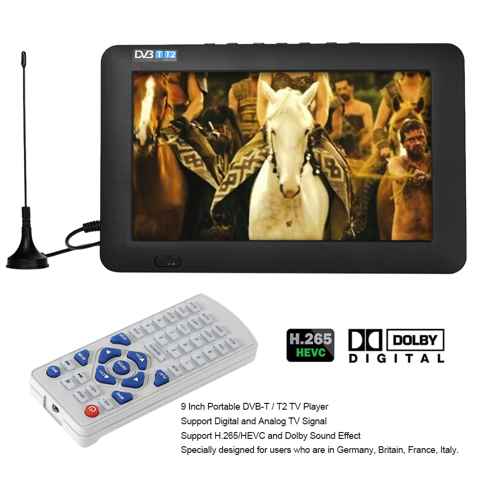 9 Inch Portable DVB-T / T2 TV Player 800 * 400 TFT LCD Screen H.265 ...