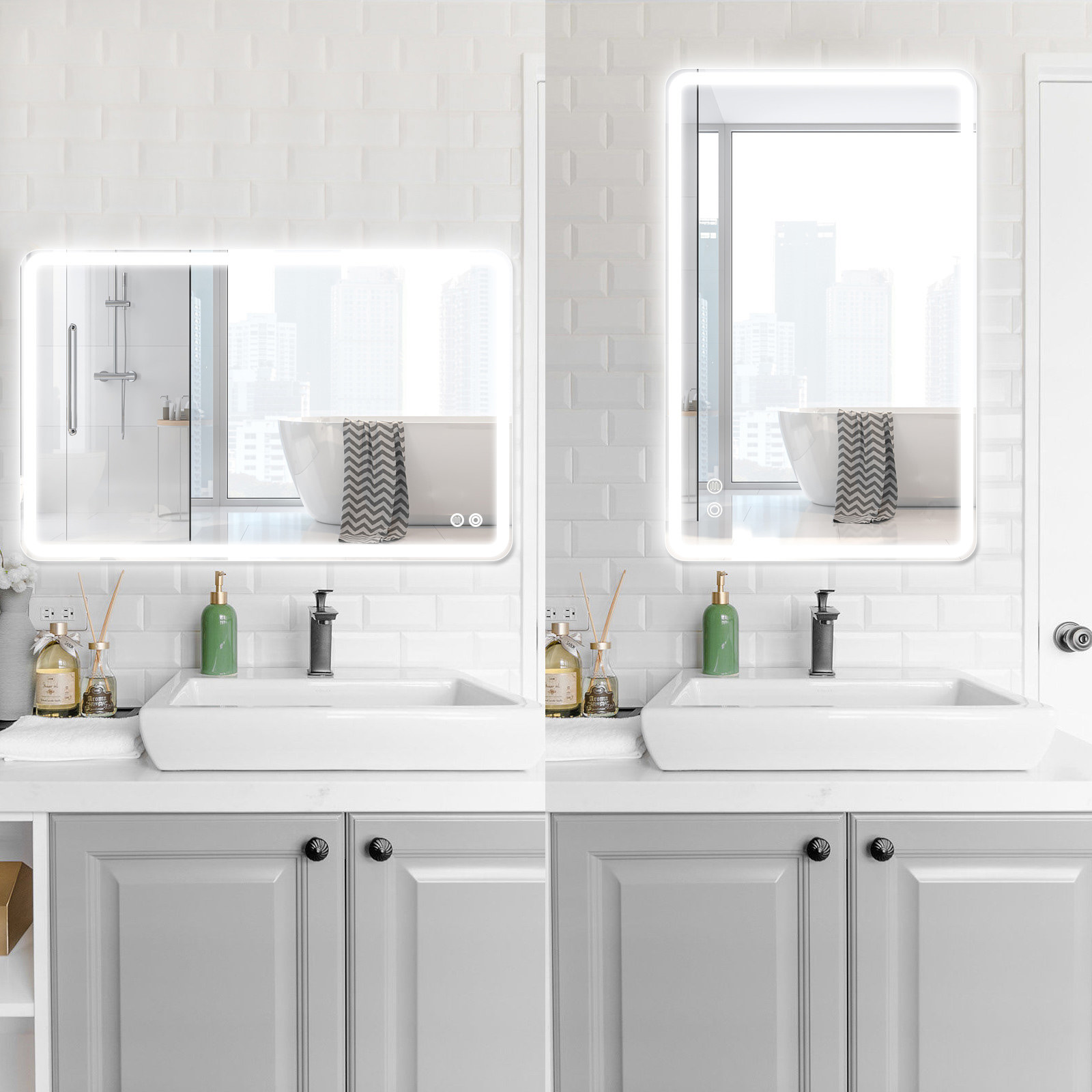 Pretfy Square Intelligent Bathroom Mirror with LED Lights Wall-mounted ...