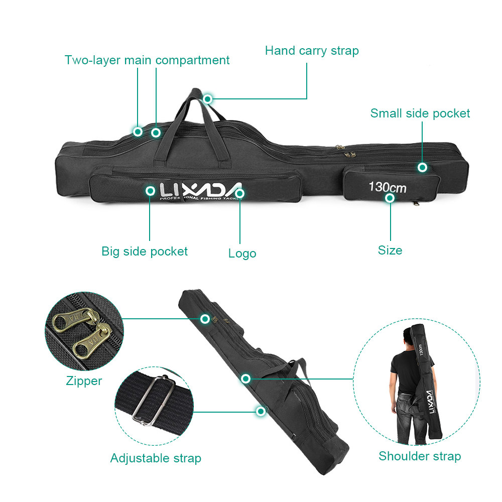 Lixada 130cm Fishing Bag Portable Folding Fishing Rod Reel Bag Fishing Pole Gear Tackle Tool ...
