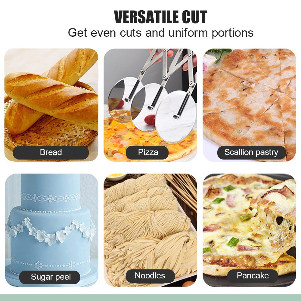3-Wheel Expandable Pastry Cutter Stainless Steel Pizza Cake Cutter ...