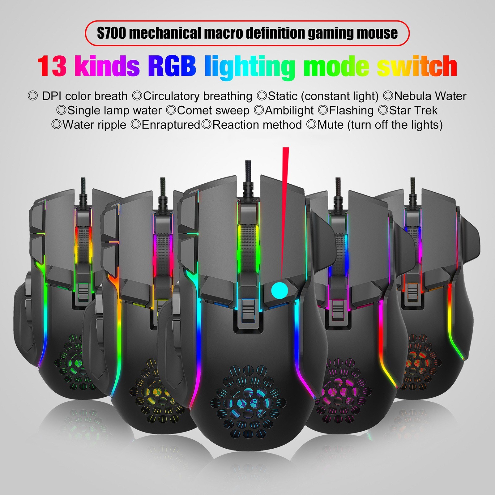 HXSJ S700 10 Keys Wired Gaming Mouse Macro Programming Ergonomic Mice ...