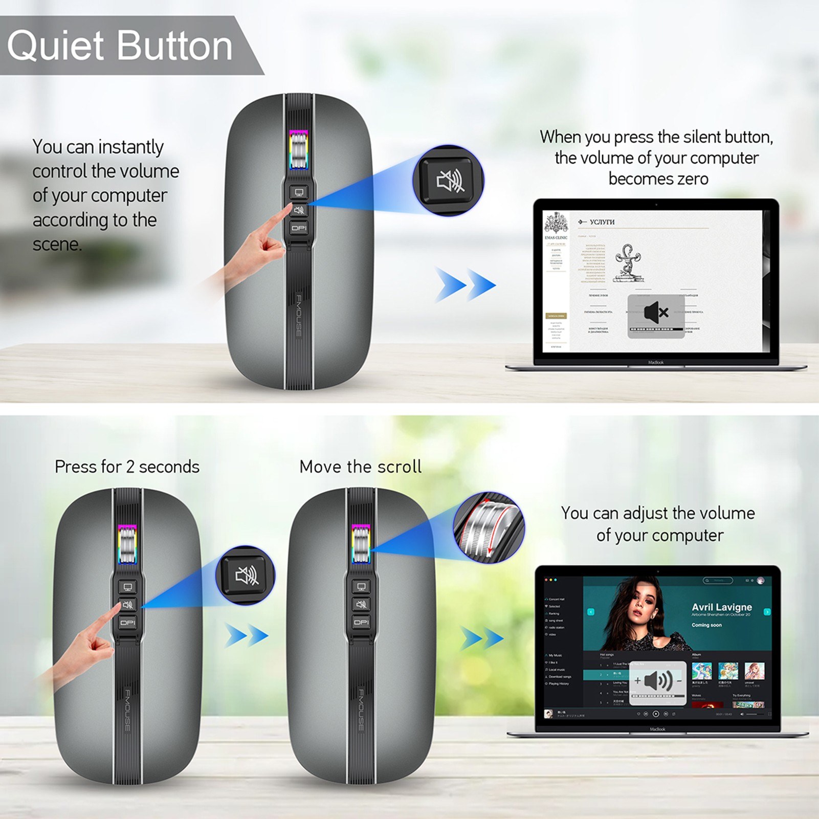 FMOUSE M113 Mouse 2.4G Wireless BT5.1 Slim Recargable Slience Mouse ...