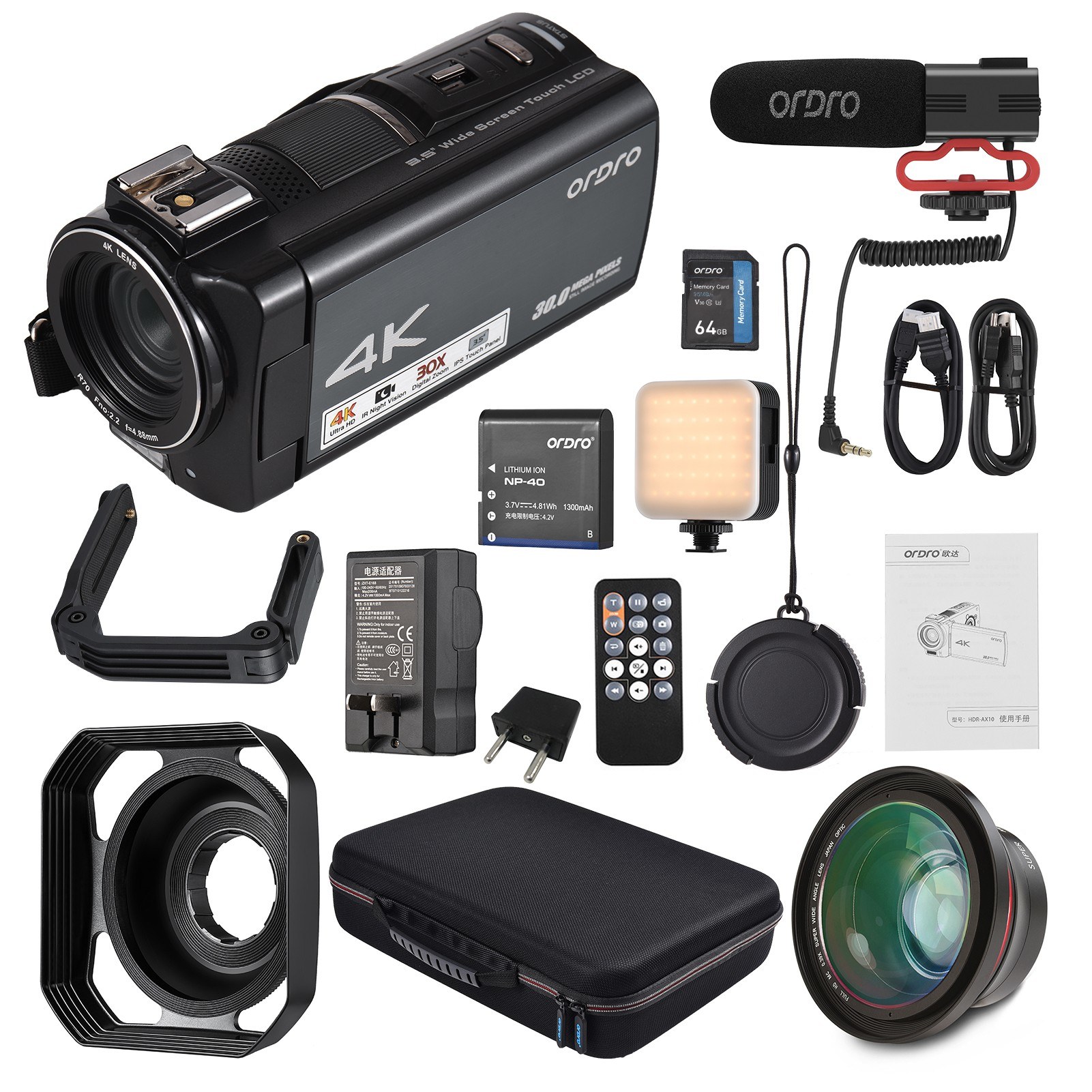 ORDRO HDR-AX10 4K Digital Video Camera WiFi Camcorder DV Recorder