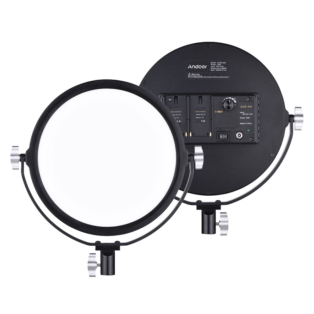 Andoer OLED-260 5600K temperatura de color Dimmable LED de luz de vídeo