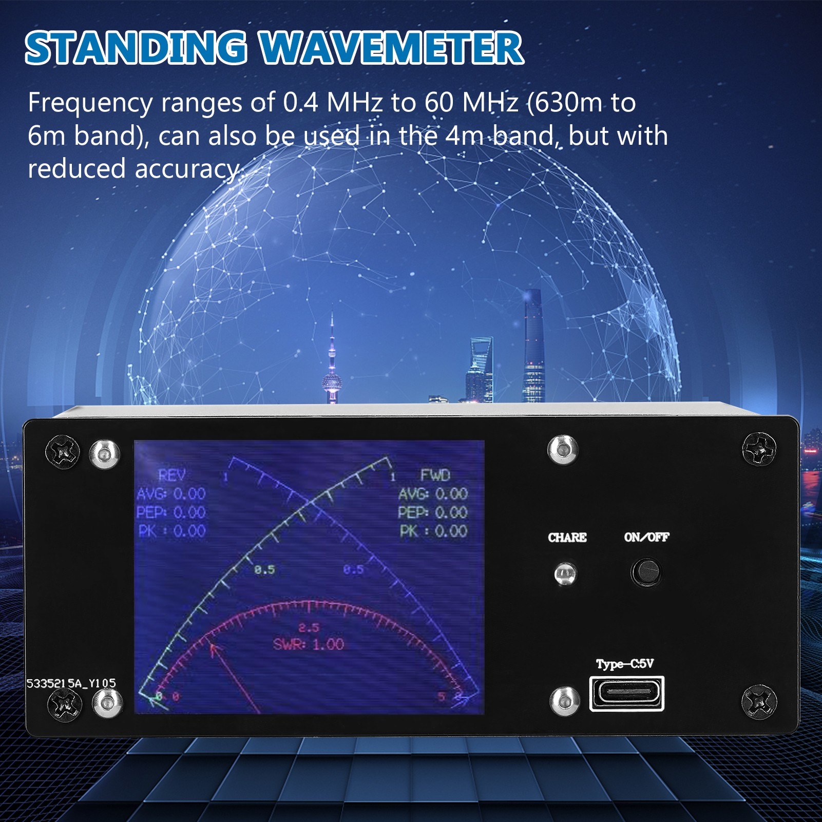 0.4MHz-60MHz 0.1mW-1KW Standing Wavemeter 2.4inch TFT Touching Display ...