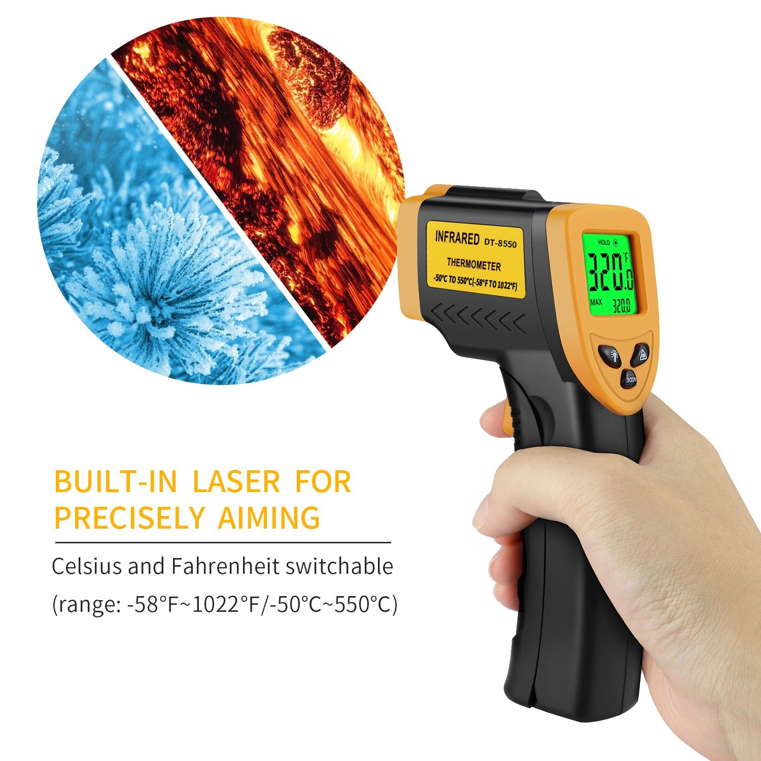 DT-8550 Portable Non-Contact Digital IR Infrared Thermometer Handheld Infrared Temperature Meter ...