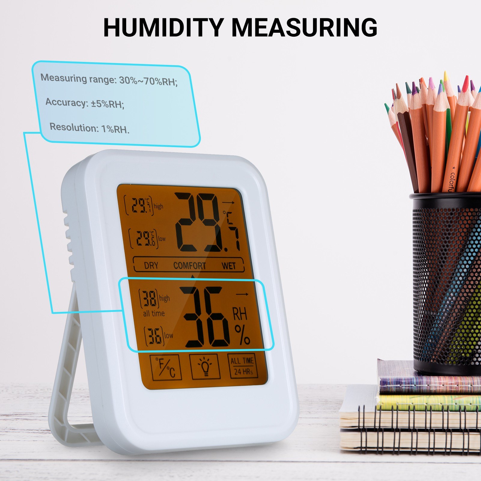 High Precision Magnetic Thermometer Hygrometer Digital Thermo ...