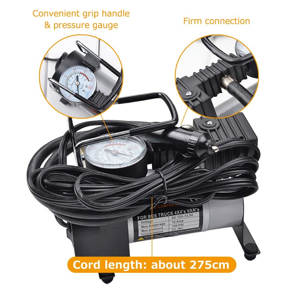 Compresor de aire eléctrico Inflador de neumáticos DC 12V Bomba de aire portátil con manómetro ...