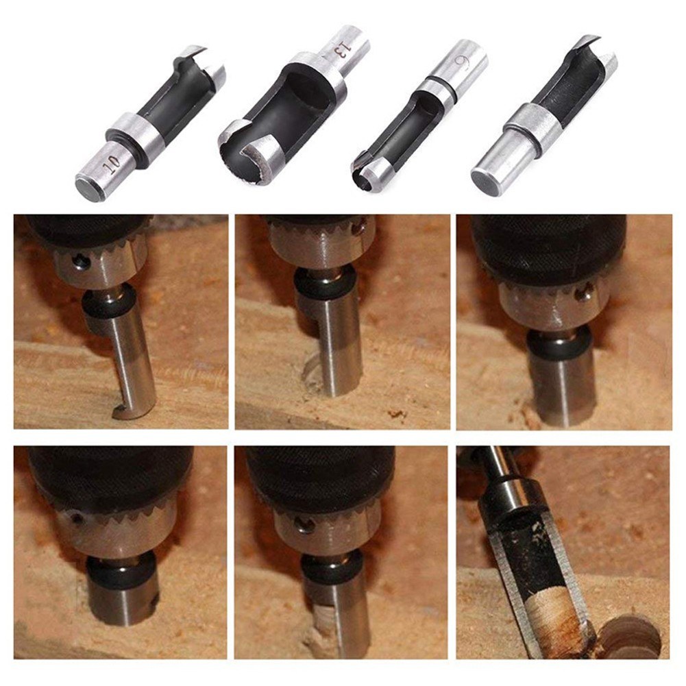 4pcs Carbon Steel Wood Plug Cutter Drills Set Round Shank Woodwork ...