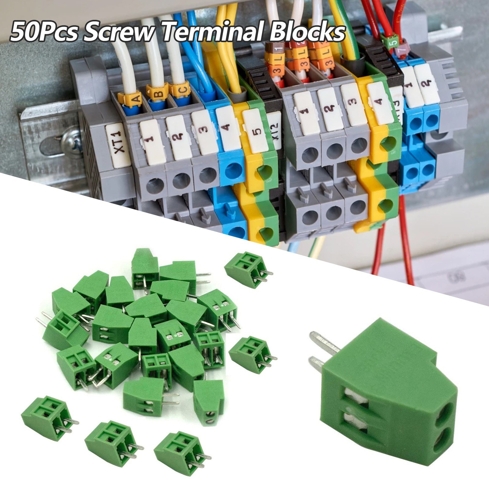 50Pcs Screw Terminal Blocks 2.54mm Pitch 2 & 3 Pole 2 Pin Wire Solder ...