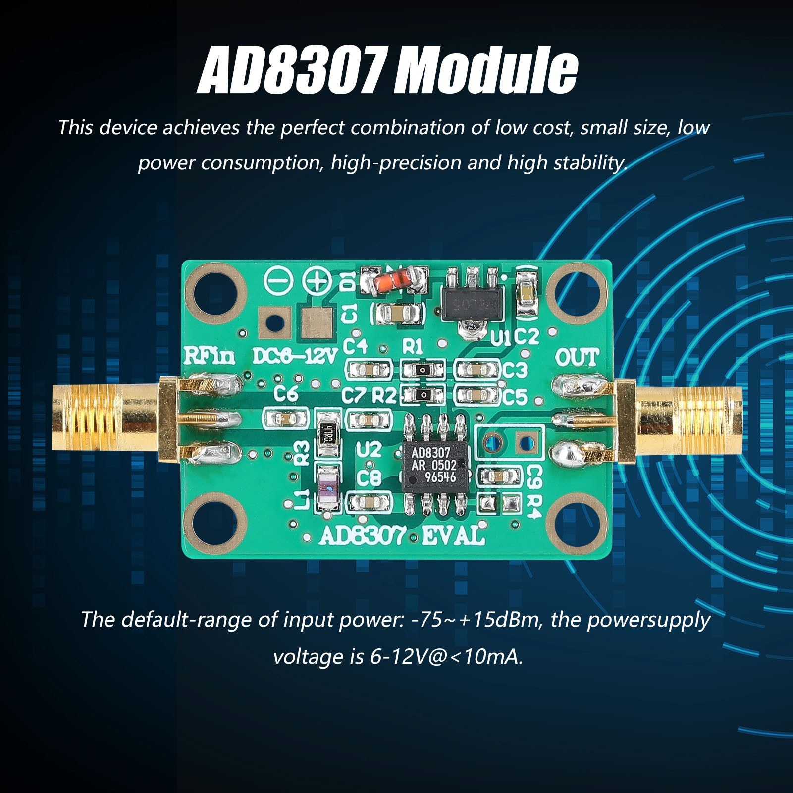 6-12V 0.1-600MHz Input Frequency -75~+15dBm Input Power Ranges Power Meter Logarithmic Detection ...