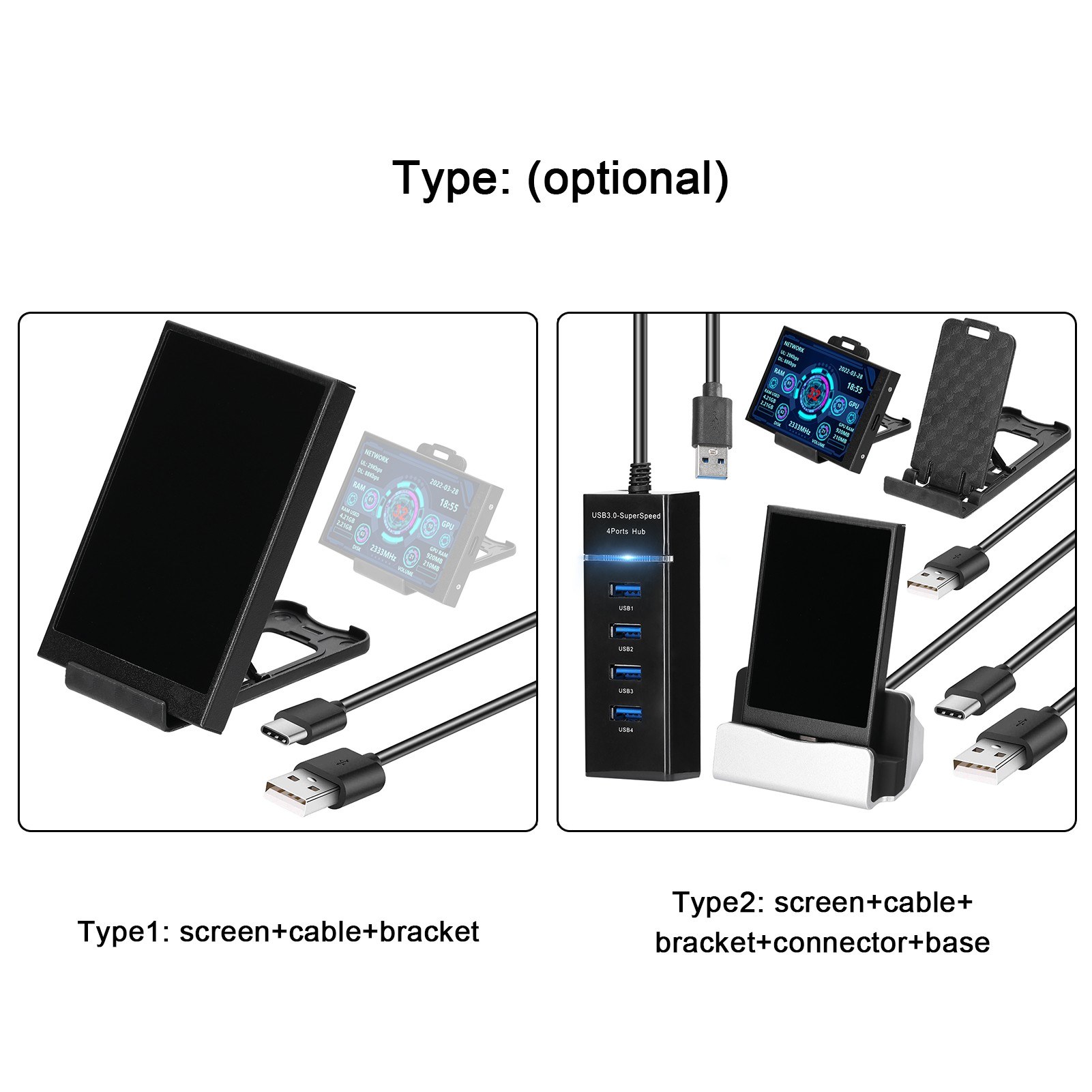 Tela IPS de 3,5 polegadas Tela Secundária USB Computadores CPU GPU RAM ...