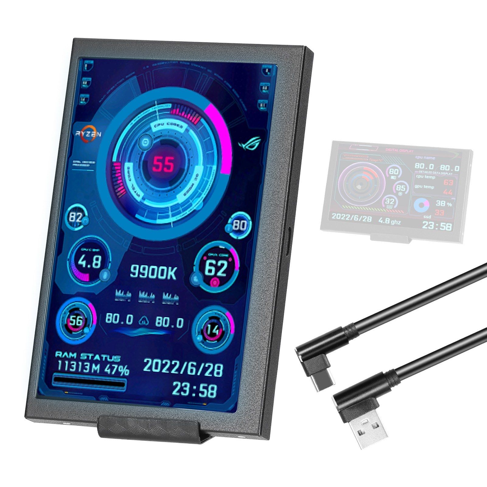 Monitor de computadores de 5 polegadas para mini caixa itx ips tipo-c ...