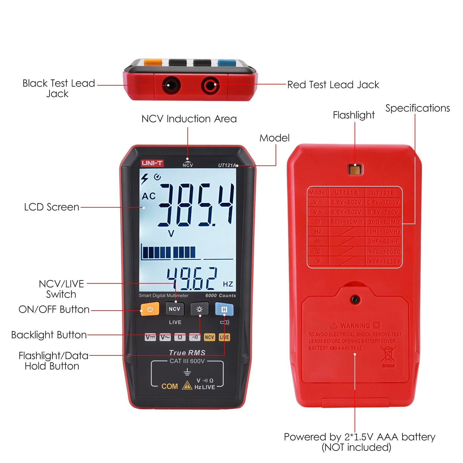 UNI-T UT121A Smart Digital Multimeter Mini Portable Universal Tester ...