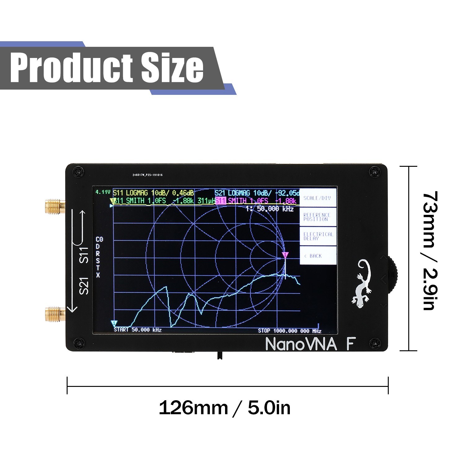 NanoVNA-F Portable Handheld Vector Network Analyzer SWR Meter 50KHz-1000MHz 4.3 Inch IPS TFT ...