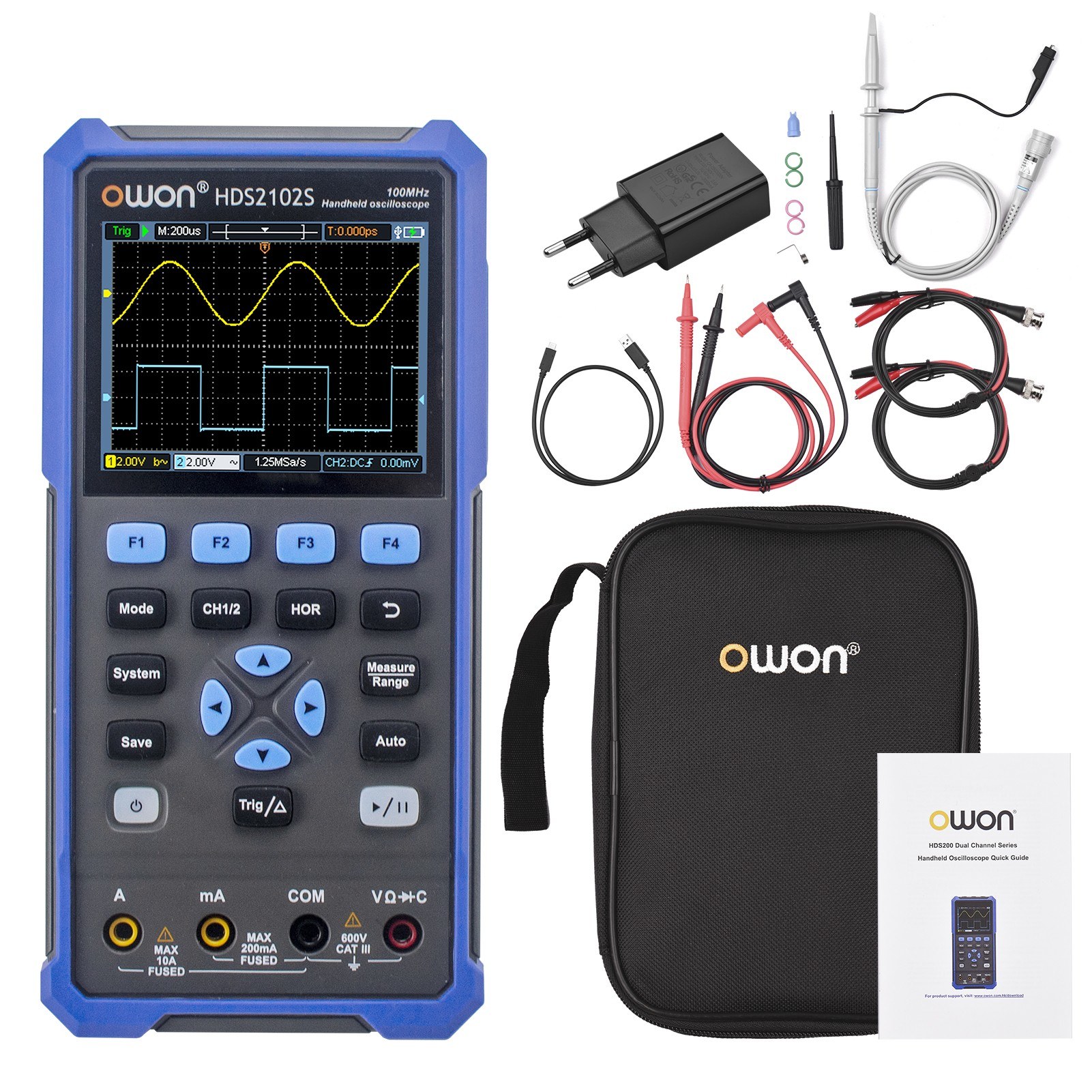 OWON HDS2102S 3 in 1 Handheld Digital Oscilloscope Multimeter Waveform ...