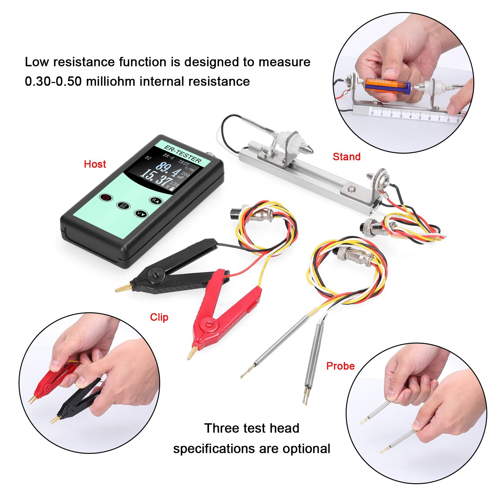 130V 5mΩ~200Ω Handheld Four-wire Battery Internal Resistance Tester ...