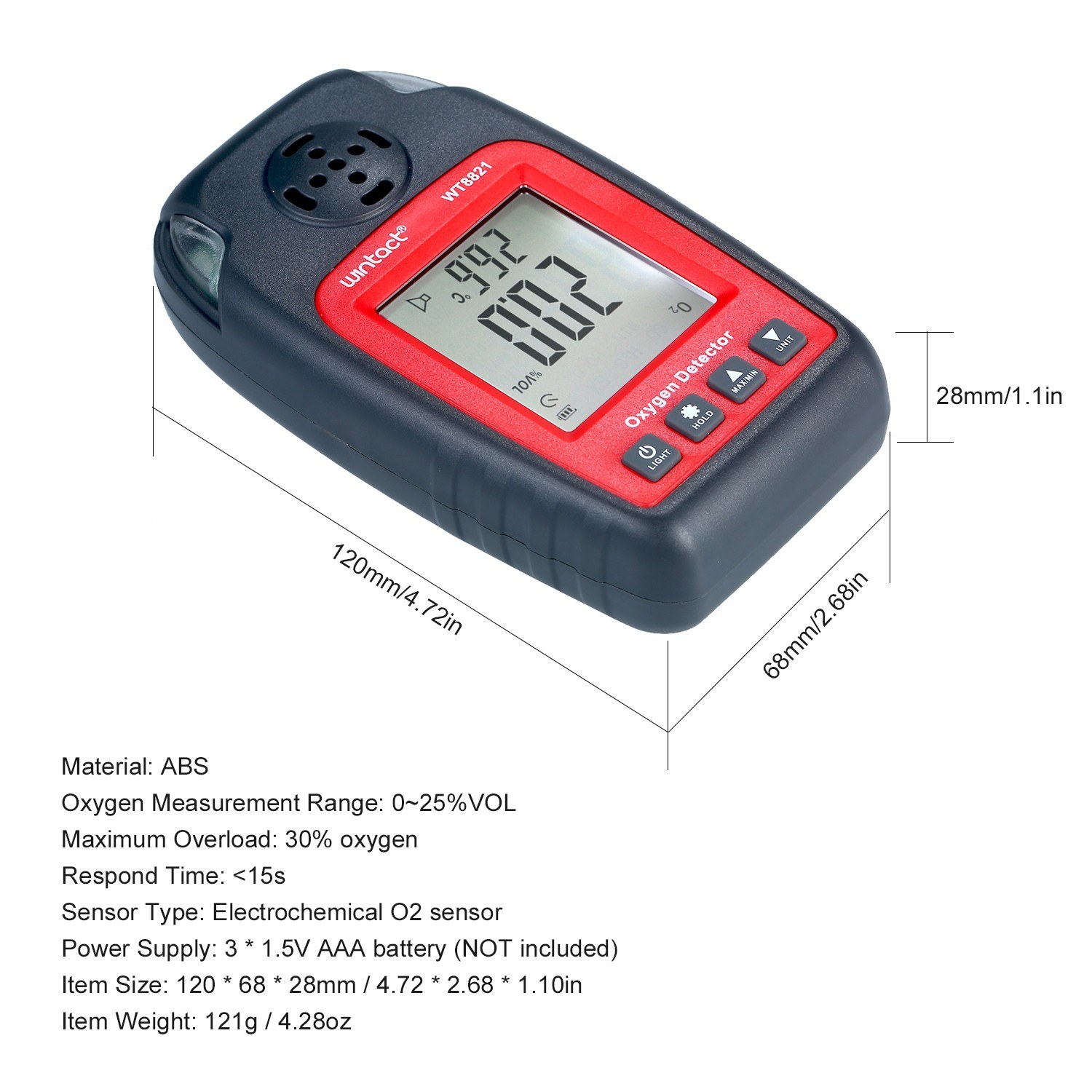 wintact WT8821 Rilevatore di ossigeno Misuratore di ossigeno portatile ...
