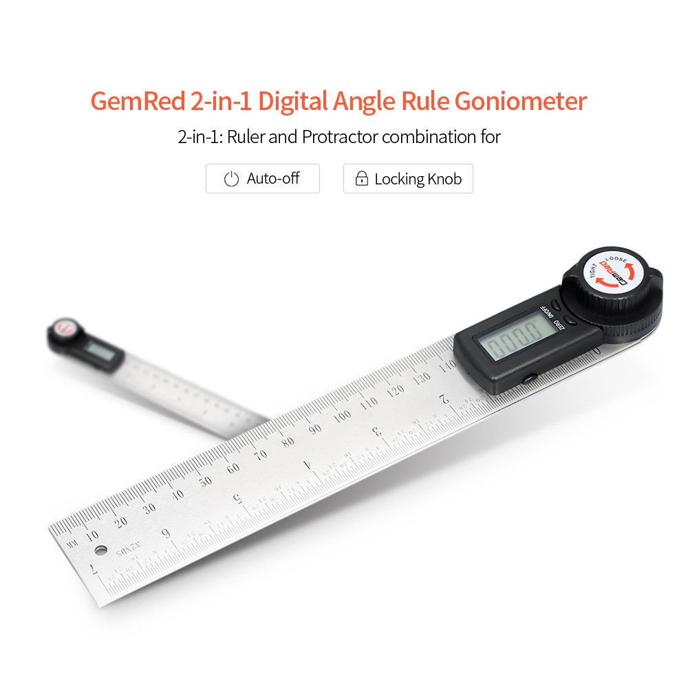 GemRed 2-in-1 Digital Angle Rule Goniometer Angle Gauge Stainless Steel Angle Finder Clinometer ...
