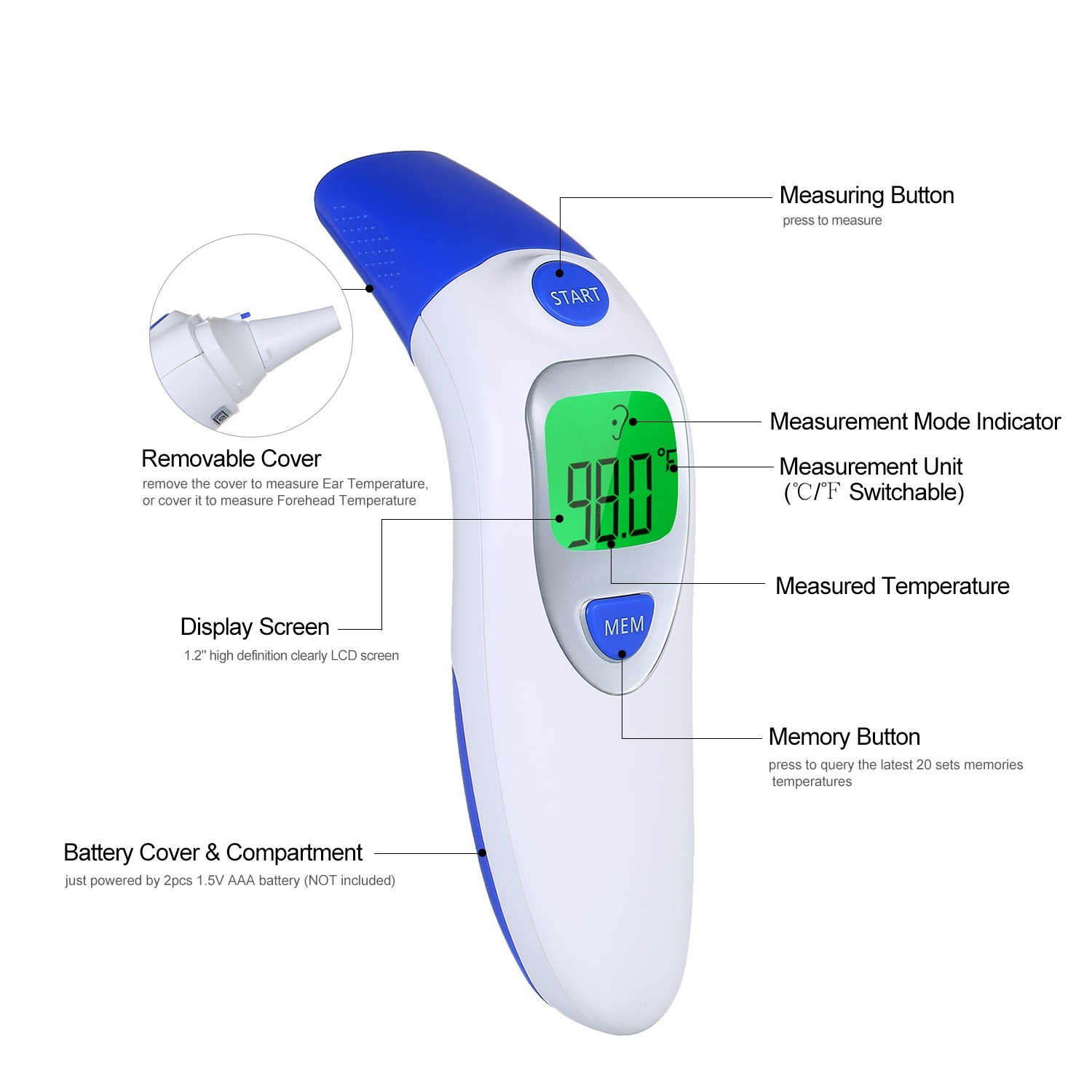 Contact-type Infrared Thermometer with Fever Alarm Function Mini ...
