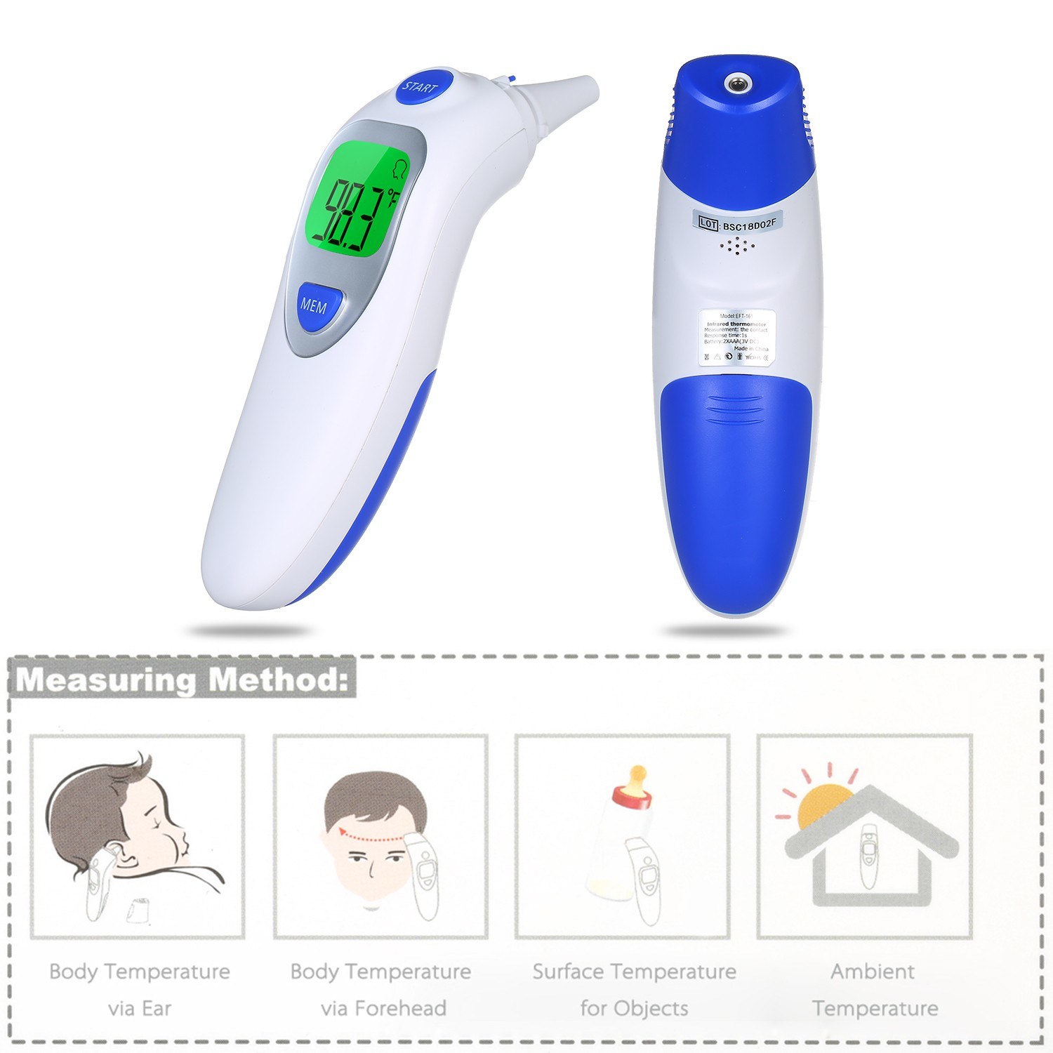 Contact-type Infrared Thermometer with Fever Alarm Function Mini ...