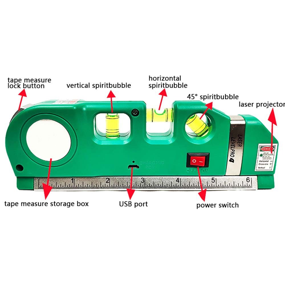 2in1 Laser Lever 2.5m Tape Measure Ruler Rangefinder Building Leveling ...