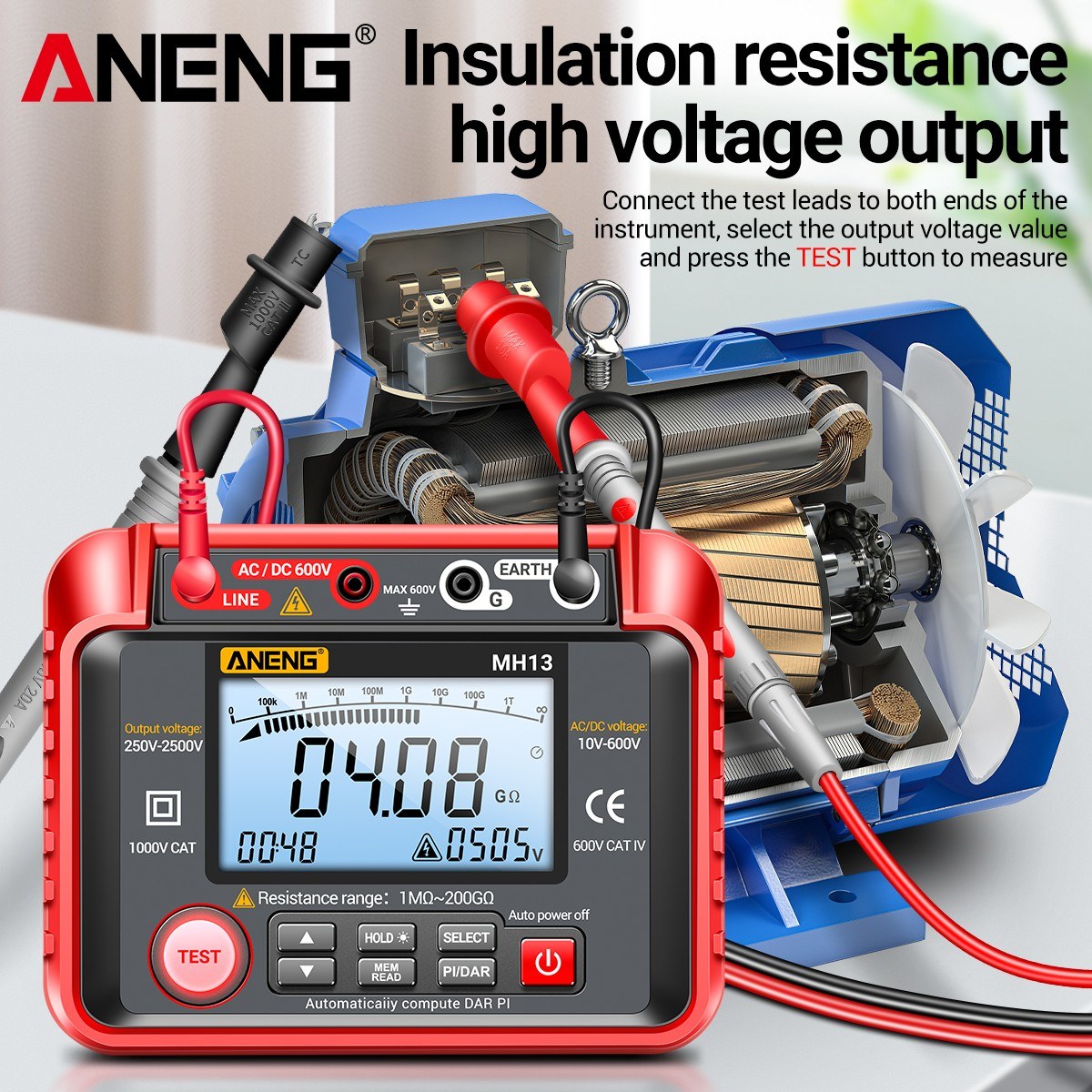 ANENG MH13 250V-2500V Digital Insulation Resistance Tester 1MΩ-200GΩ ...