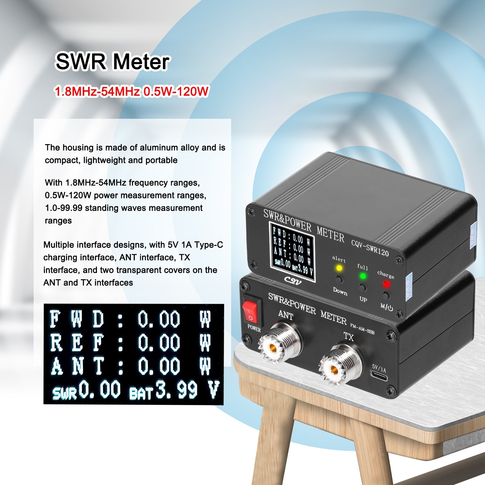 1.8MHz-54MHz Standing-waves Meter 240 * 240 Full Color Digital LCD ...