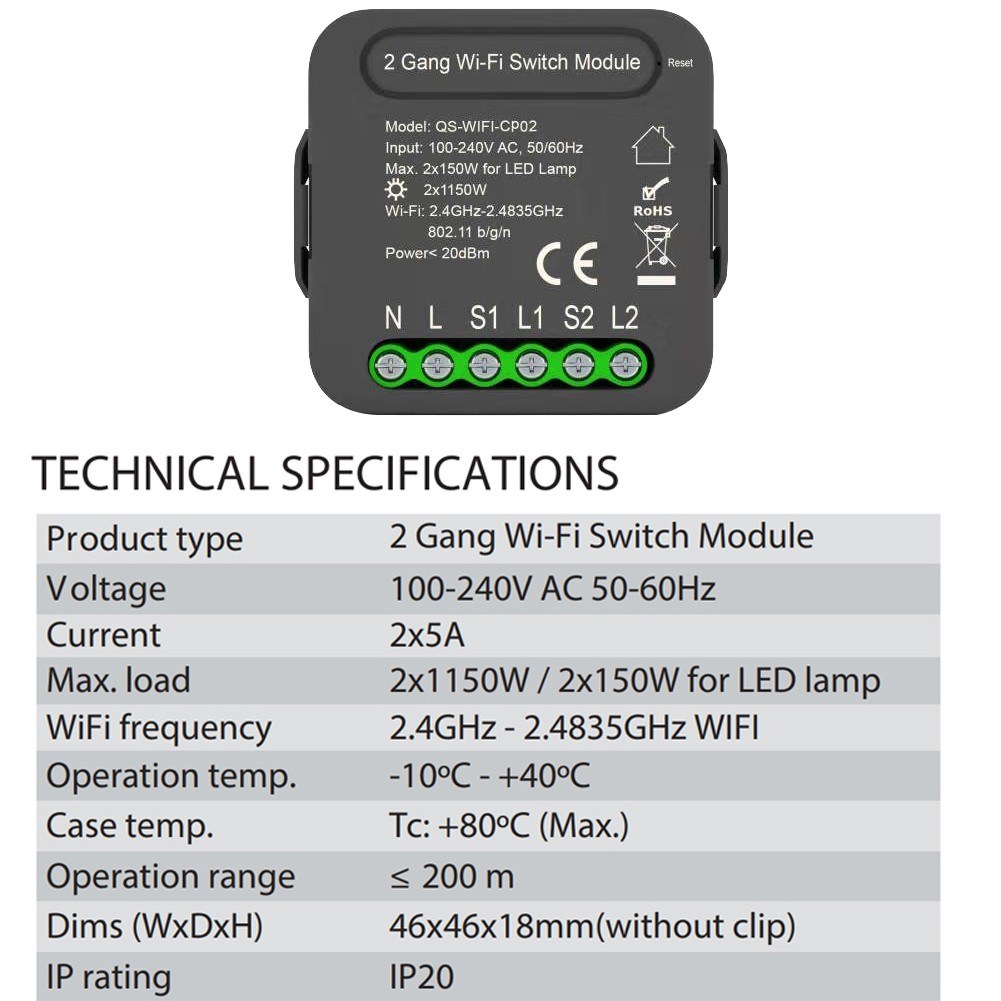 QS-WIFI-CP02 Tuya WiFi Intelligentes Schaltmodul Intelligentes ...