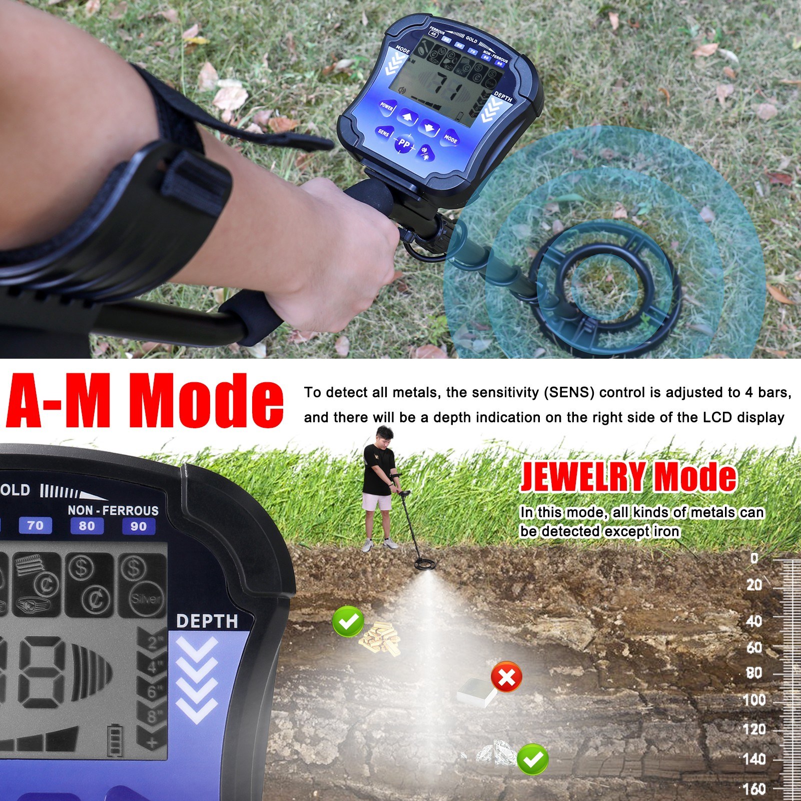 Handheld Portable Metal Finder Quick Metal Finder Metal Detecting Tool Treasure Gold Finder ...