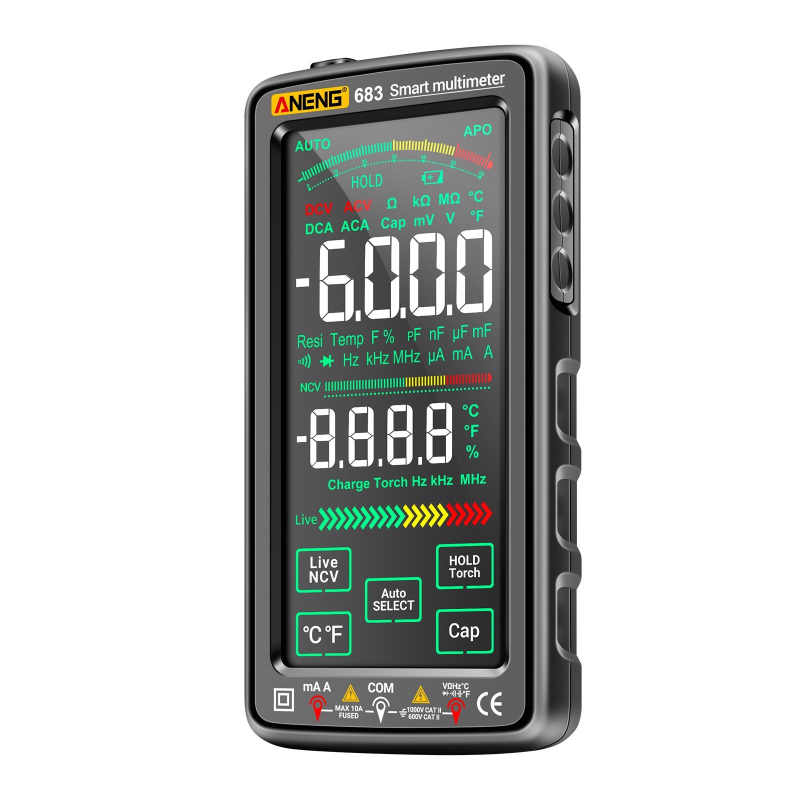 ANENG 683 6000 Counts Large Touch Screen Digital Multimeter Smart Anti ...