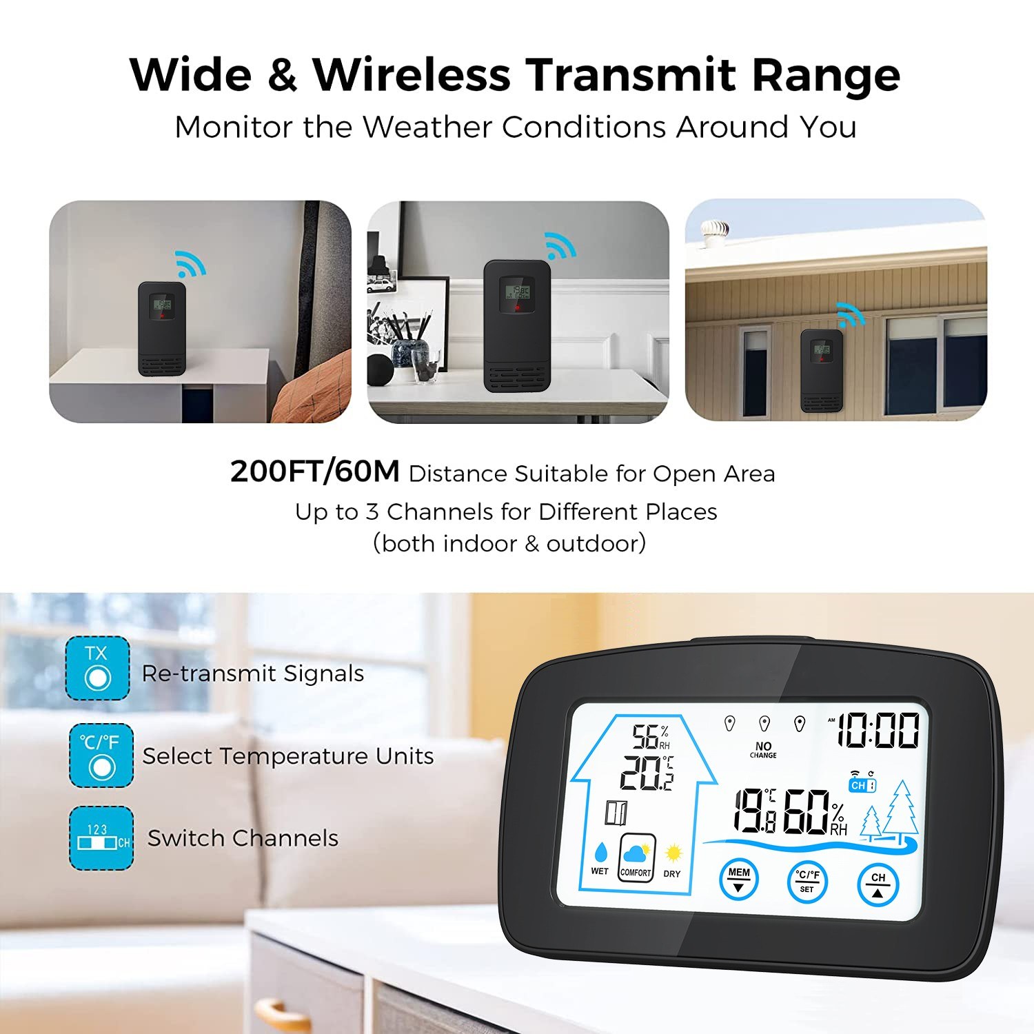 Backlight Touch Screen Digital Weather Station, Smart Temperature and ...
