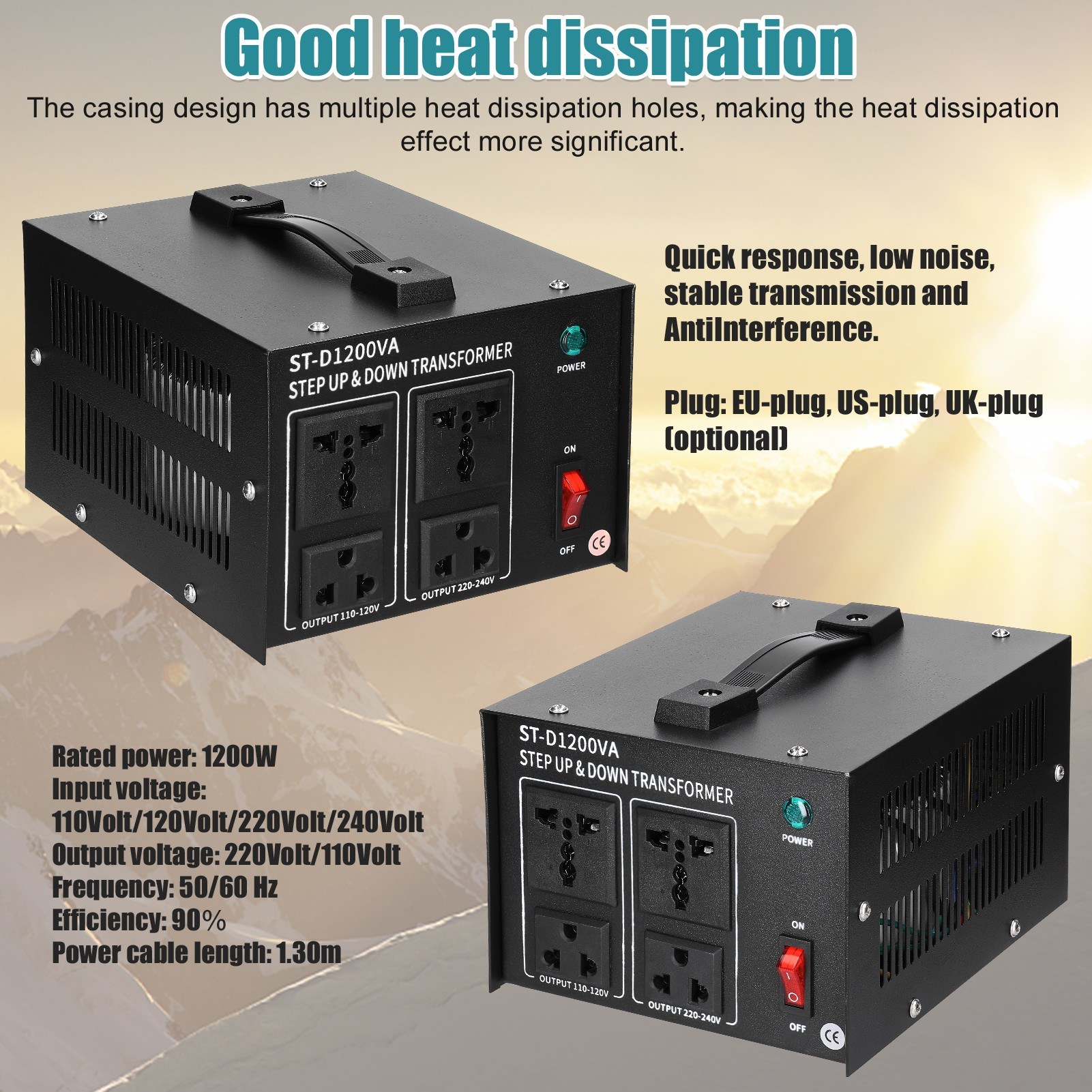 Step Up&Down Transformer Compact Size Voltage Converter 1200VA Portable ...