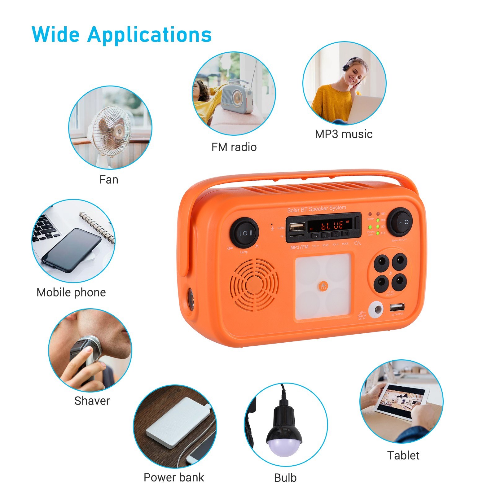 Solar BT Speaker System with Emergency Charging & Lighting BT FM Radio ...
