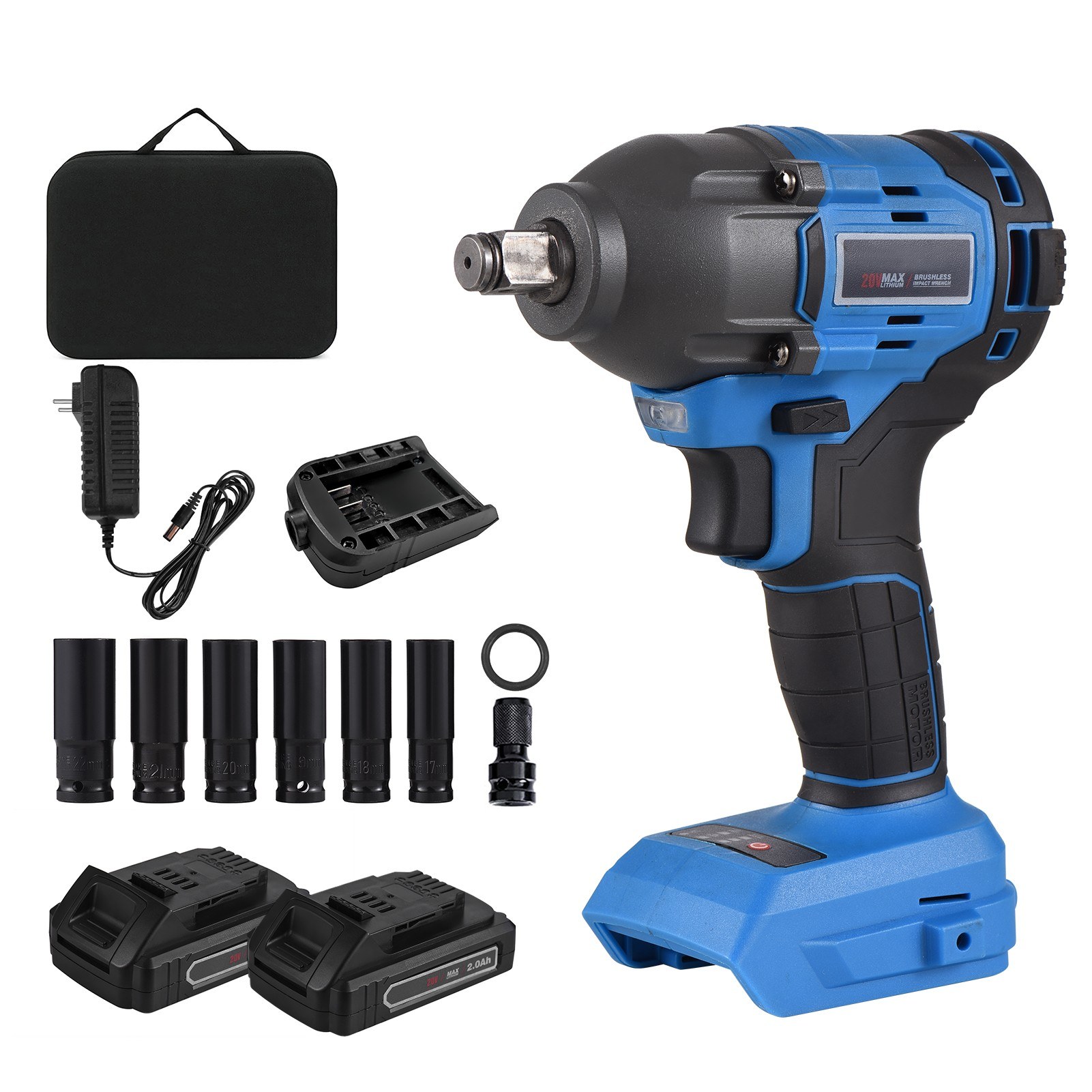 20V Cordless Brushless Impact Wrench with 1/2in Chuck Variable Speed ...