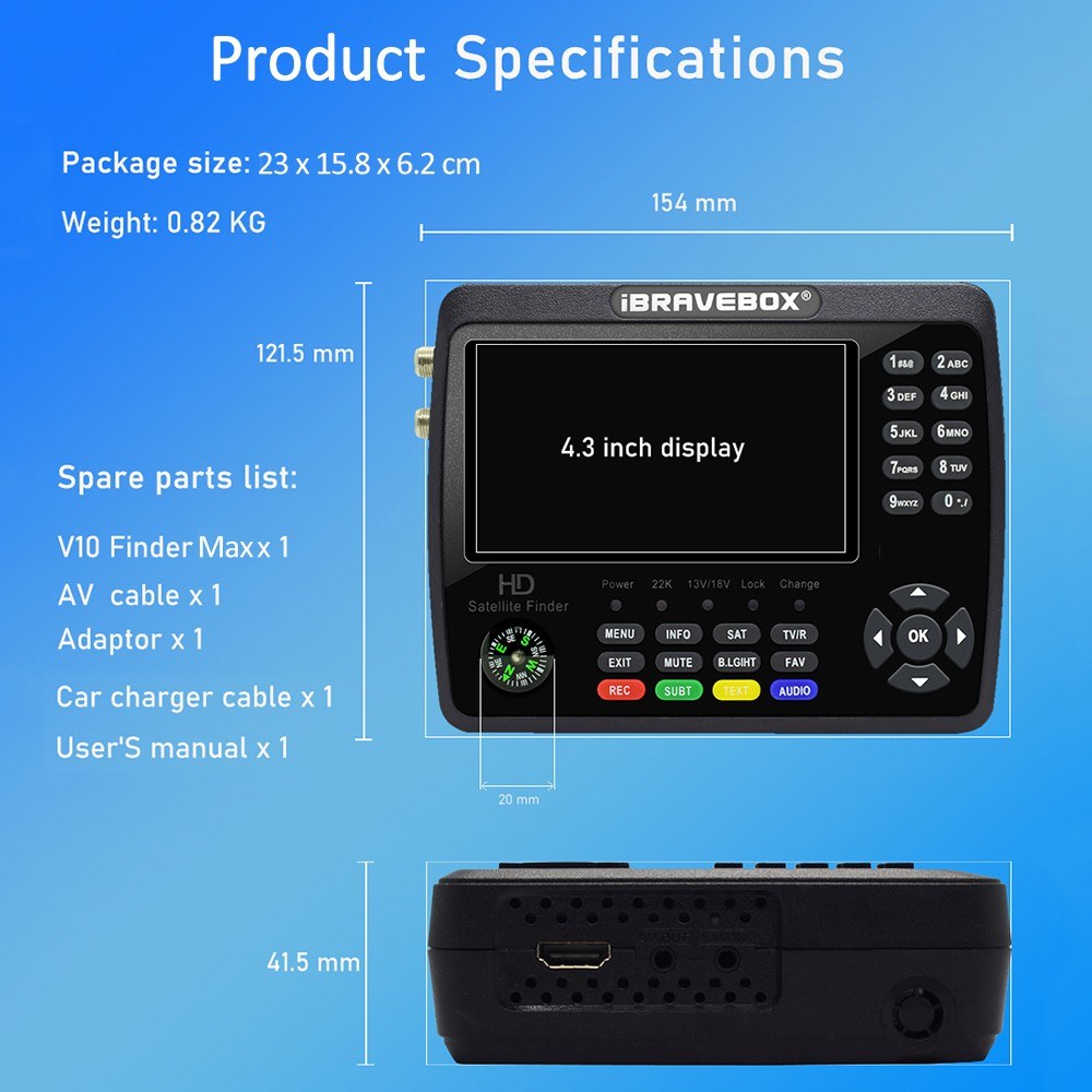 iBRAVEBOX V10 Finder Max HD Satellite TV Signal Finder DVB-S/S2/S2X Digital Handheld Signal ...
