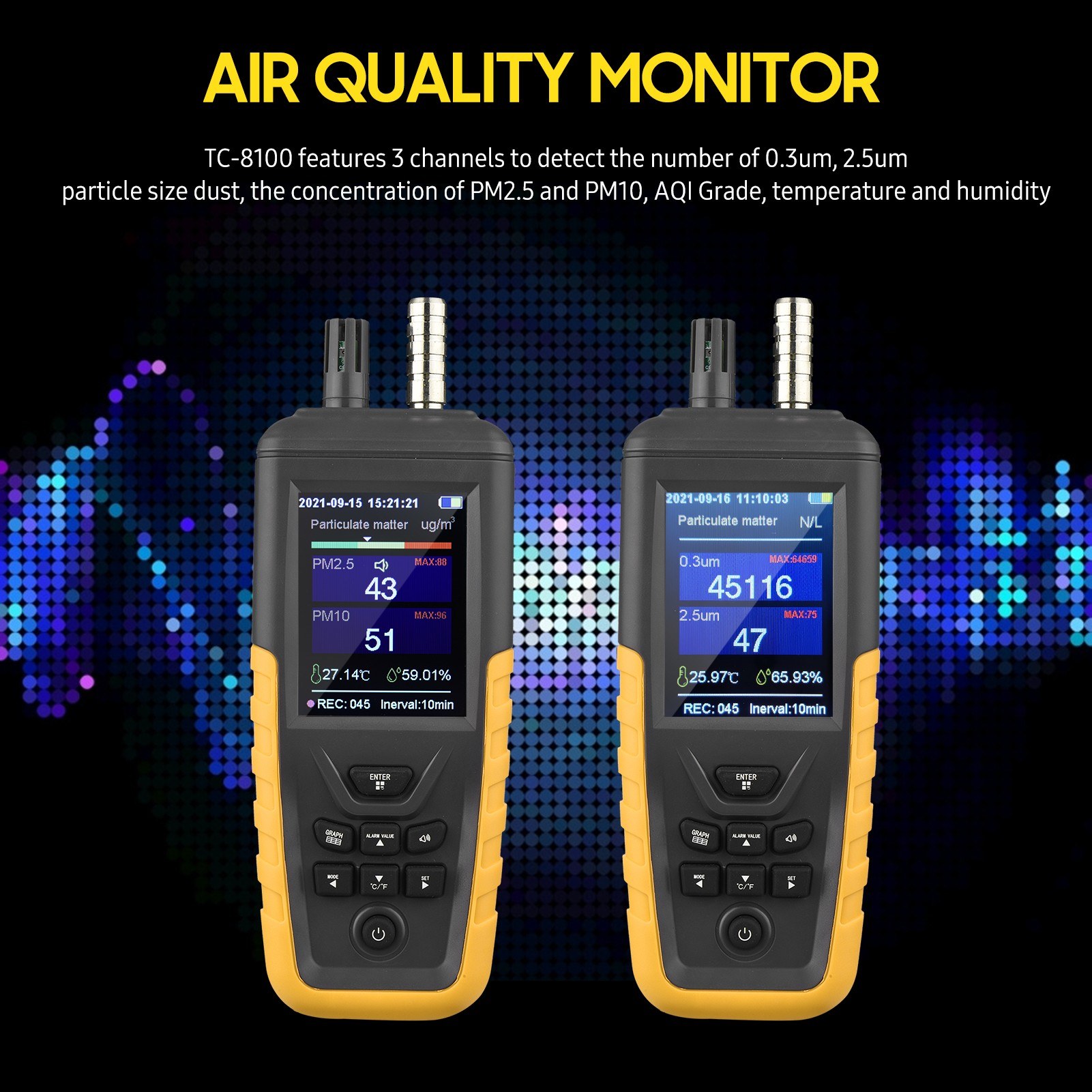 Dust Particle Counter 3-Channel 0.3um/ 2.5um/ 10um PM2.5 PM10 Detector ...