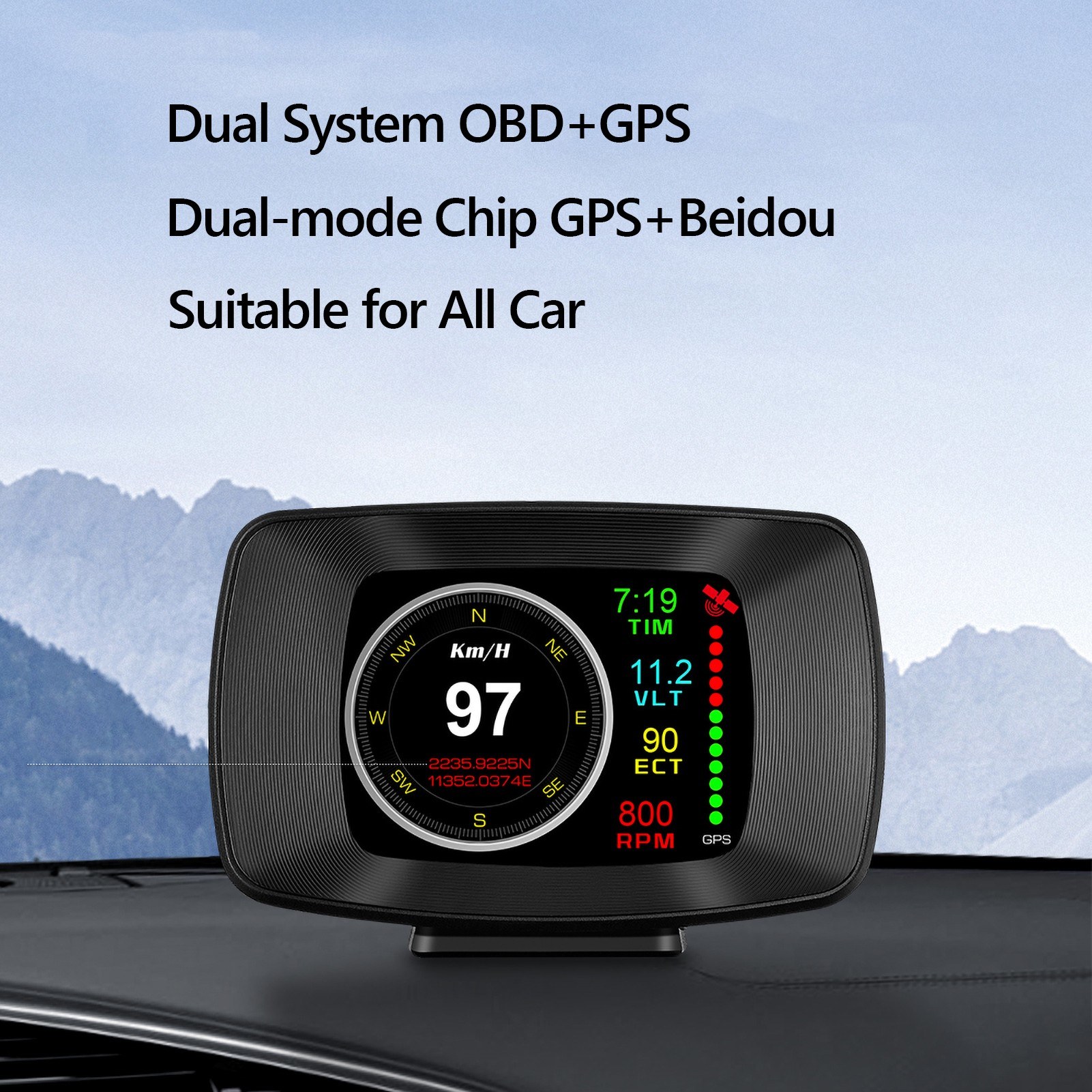 OBD + GPS Dual System Tachometer Multifuction LCD Head-Up Display ...