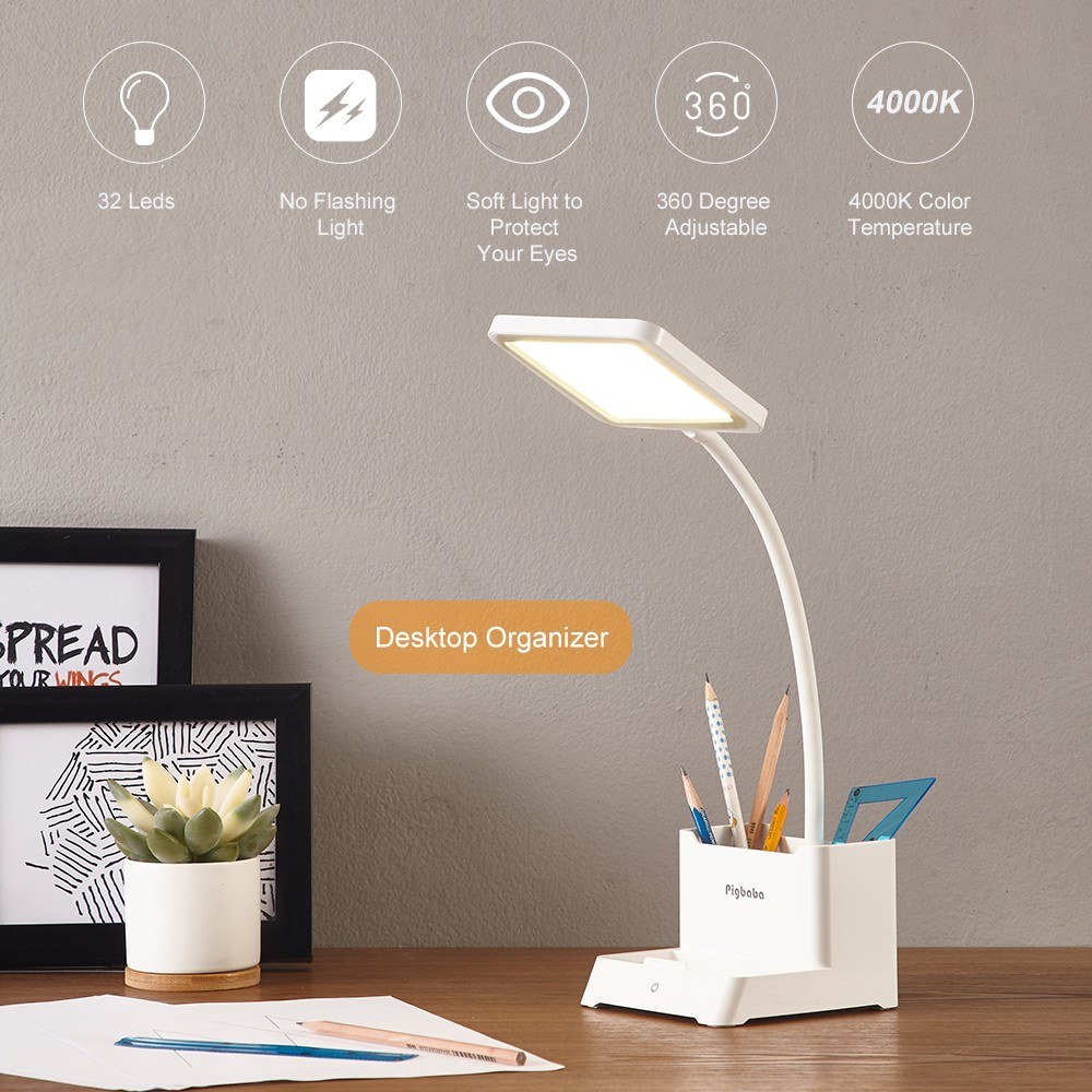 Rechargeable Led Desk Lamp with Desktop Organizer Dimmable Light Eye ...