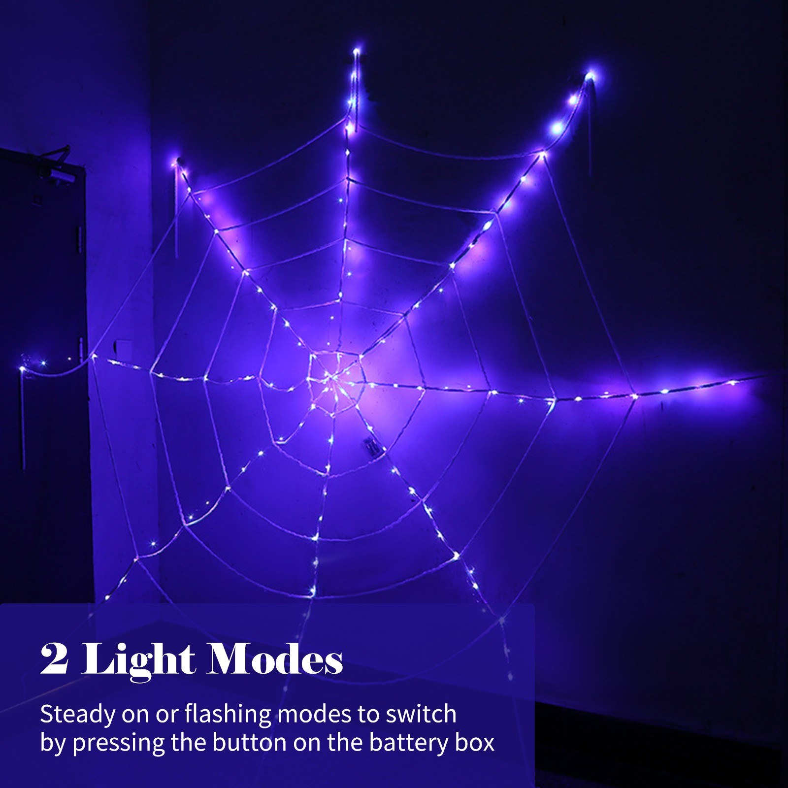12FT Halloween Spider Web Lights 120LED Purple Decorative Spider Web ...