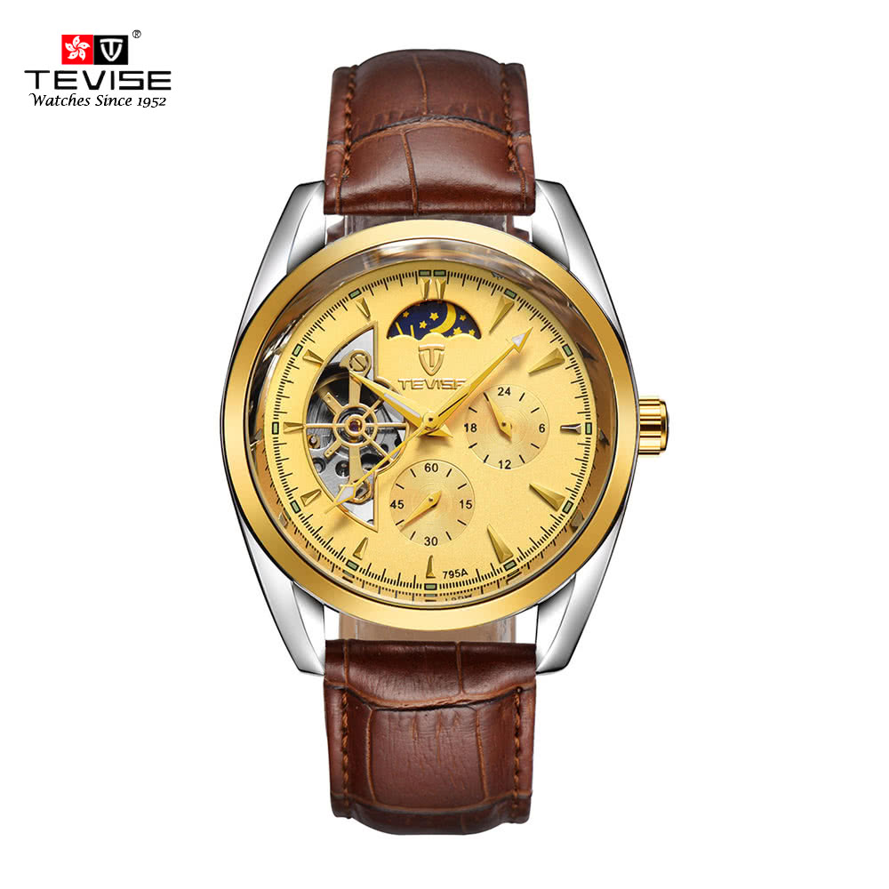 TEVISE Moon Phase Fully Automatic Mechanical Watches For Man