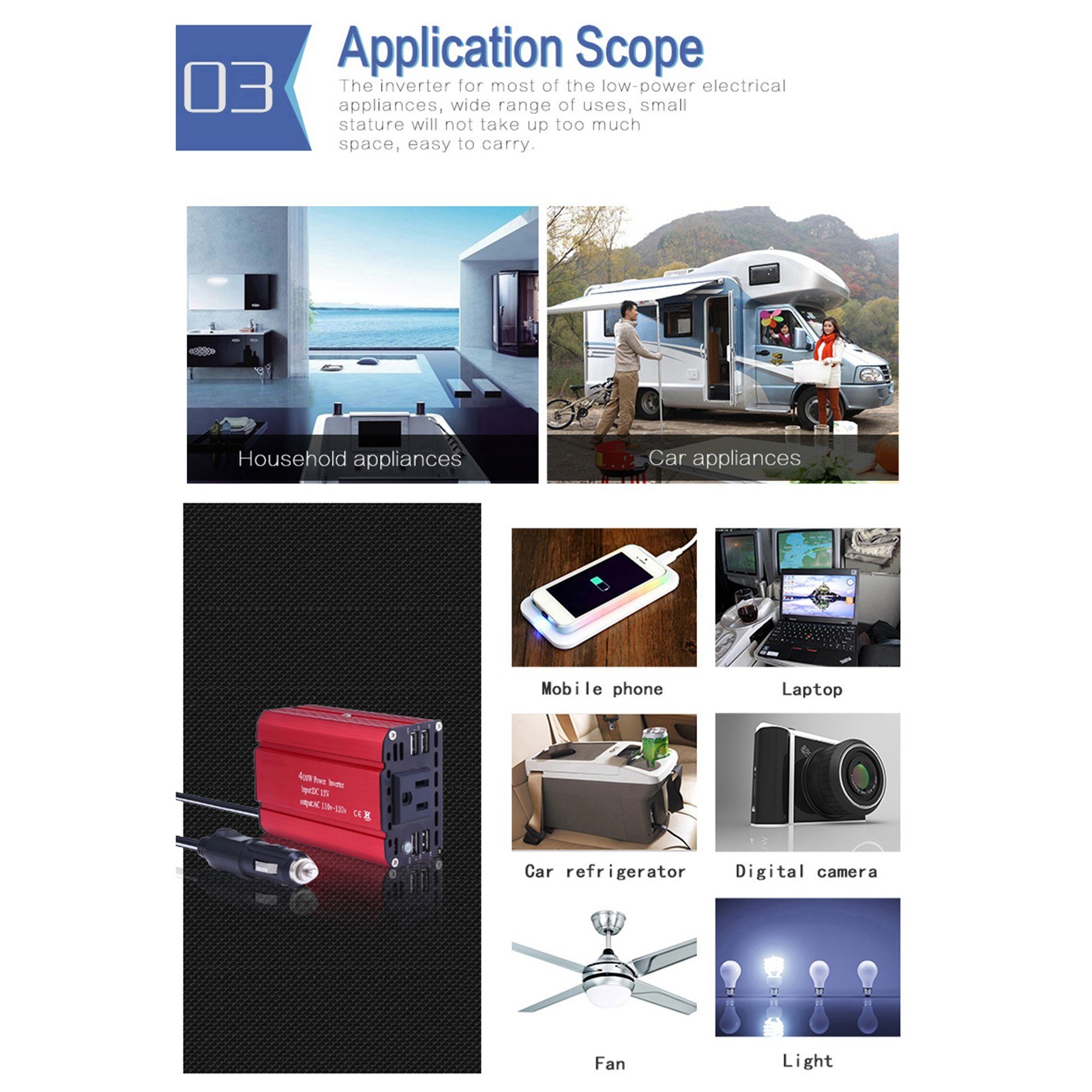 400W Power Inverter DC 12V to 110V AC Car Inverter Vehicle Power ...