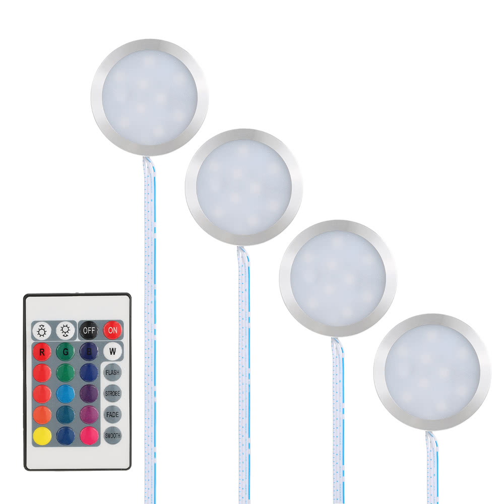 Set of 4 Under Cabinet RGB Light Kit 9LEDs Puck Lamp