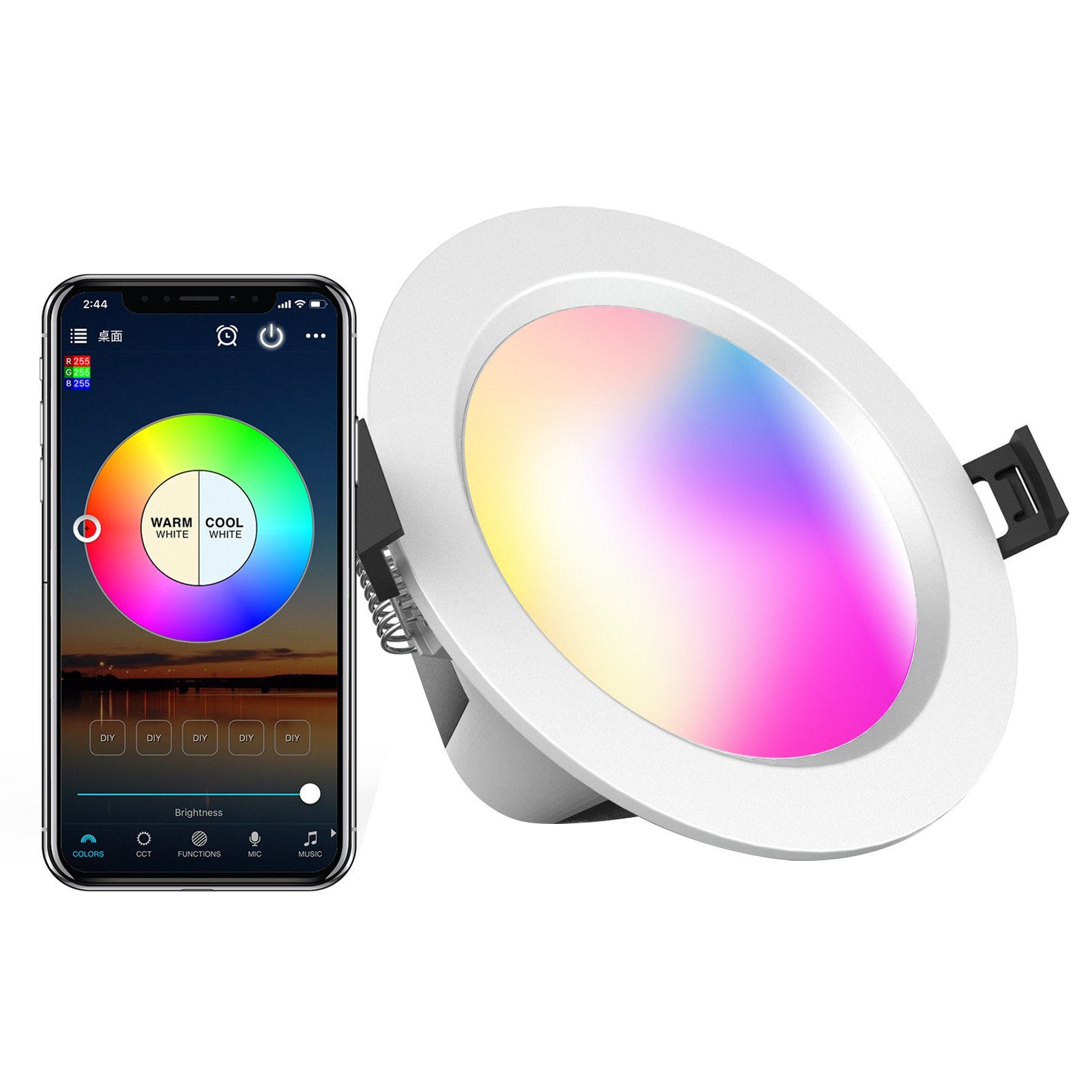 AC100-240V 9W 7.3Inches LEDs RGB+CCT Intelligent Recessed Lighting ...