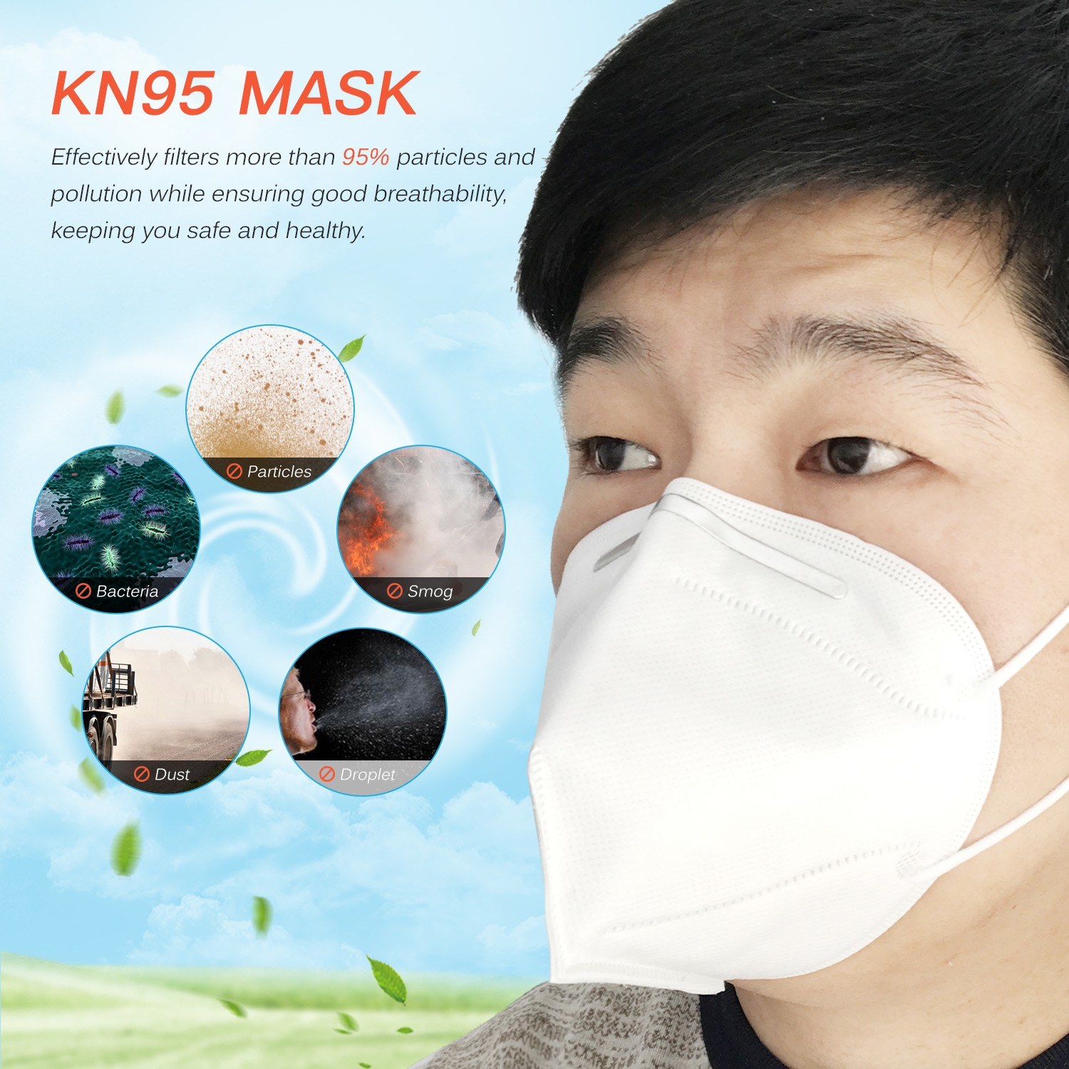 10pcs 5-Ply Disposable KN95 Mask Breathable Non-woven 95% Filtration ...