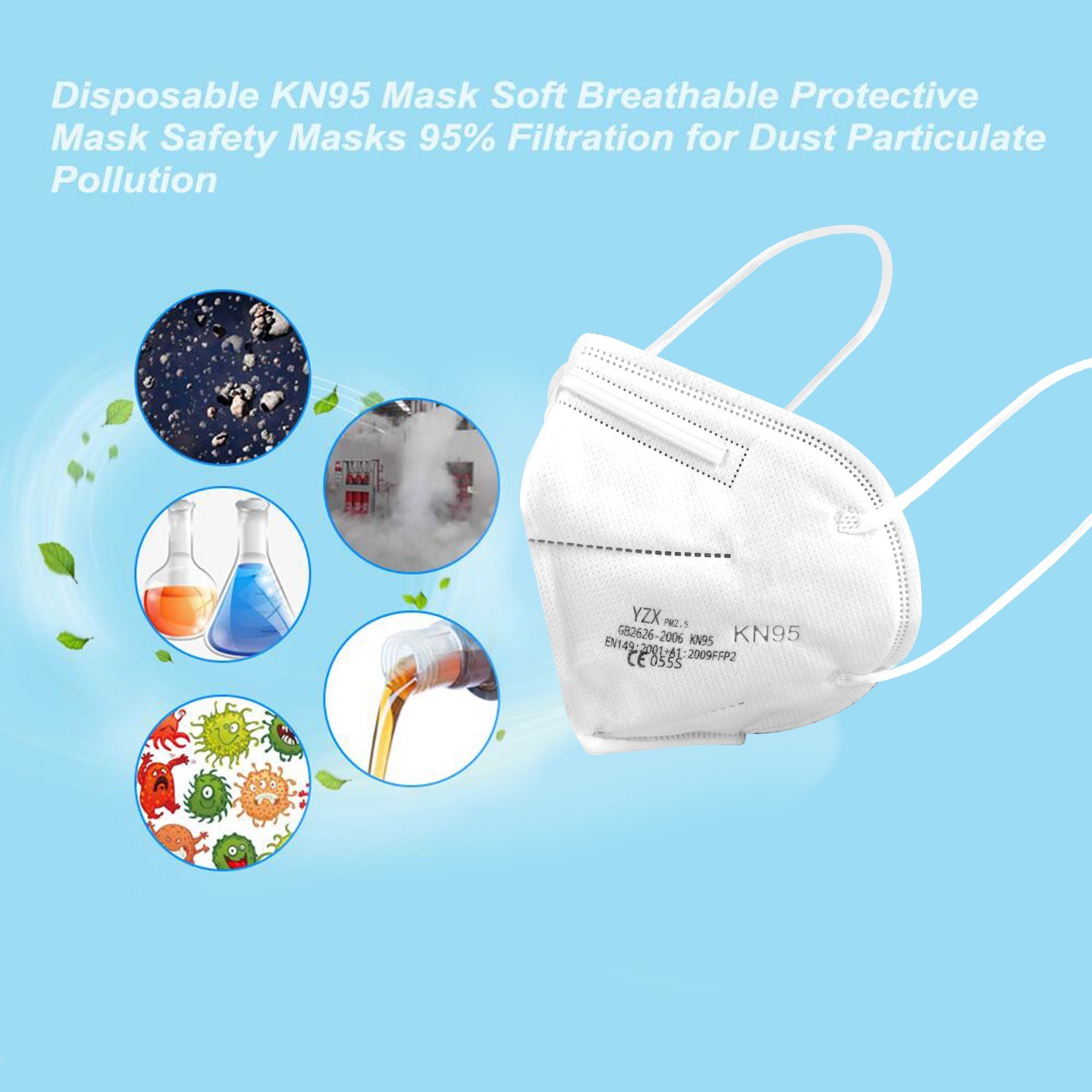 KN95 Face Mask with Elastic Earloop 4-Layer Filter Soft Breathable ...